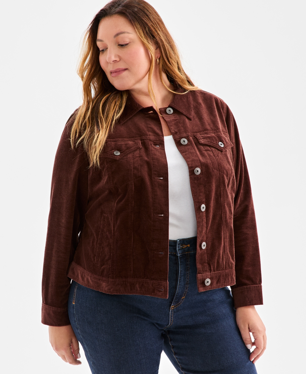 Click here for Style & Co Plus Size Corduroy Button-Front Jacket... prices