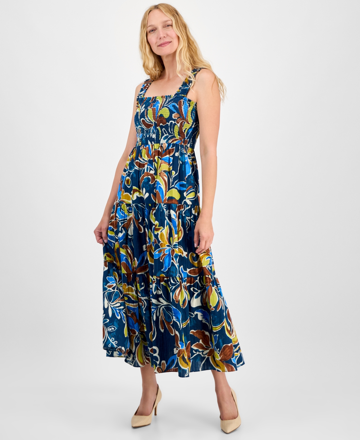 Click here for Anne Klein Womens Printed Smocked Cotton Sleeveles... prices