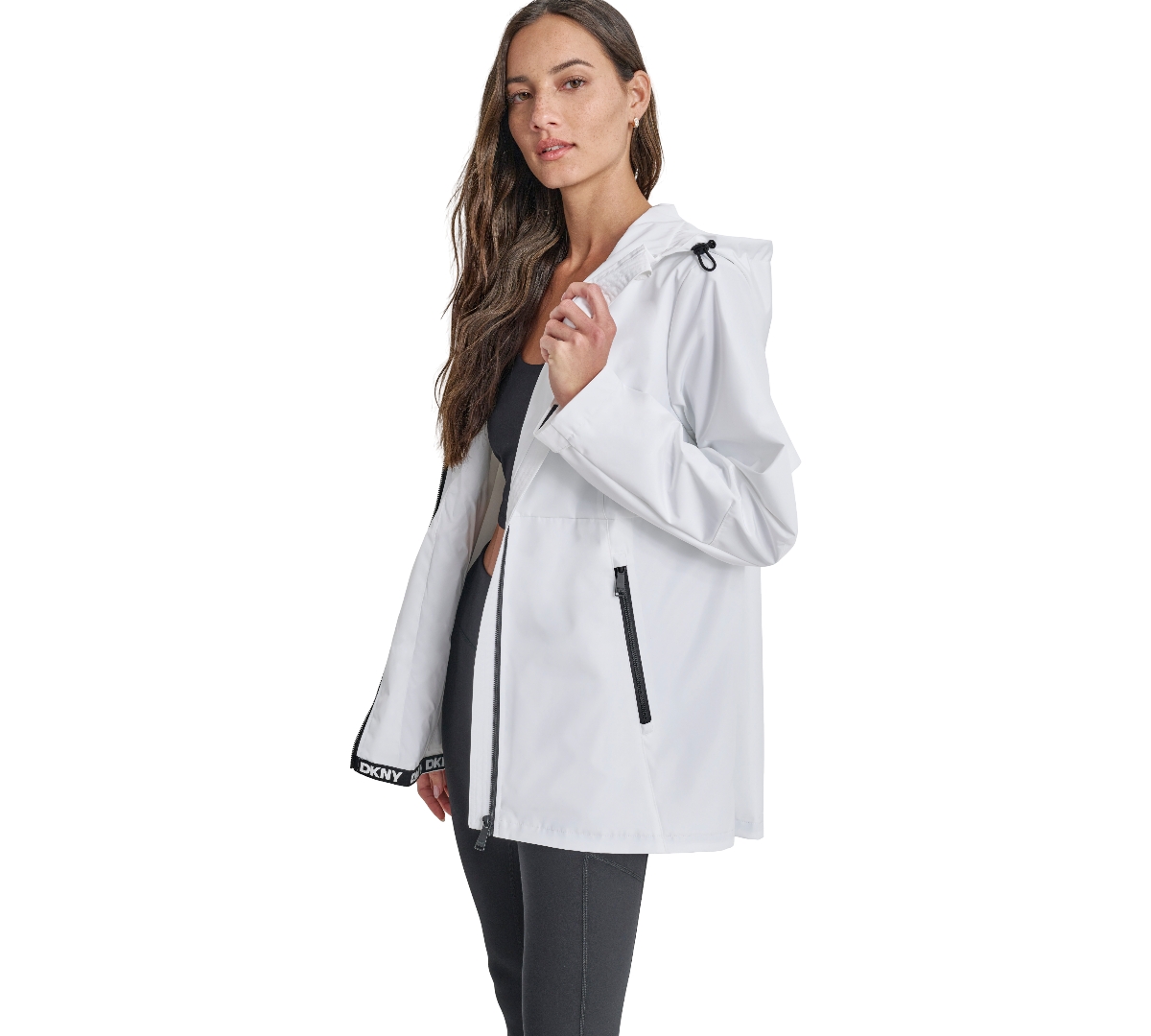 Click here for Dkny Womens Hooded Full Zip Spectator Jacket - Whi... prices