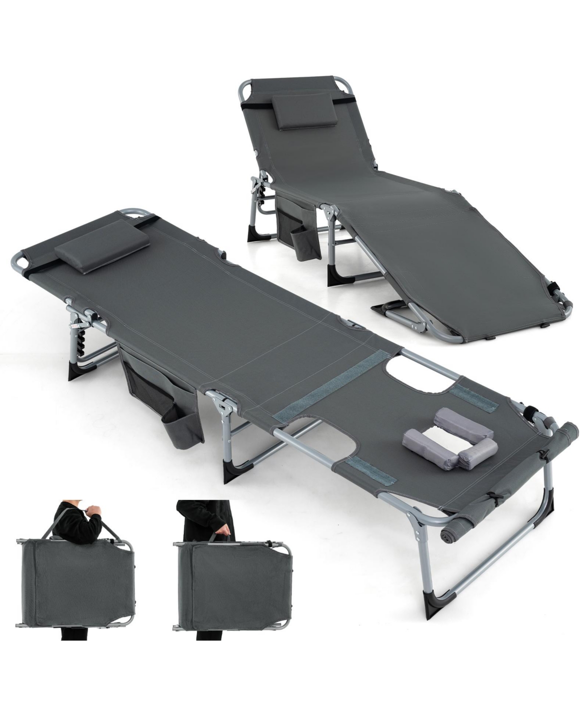Click here for 5-position Outdoor Folding Chaise Lounge Chair - G... prices