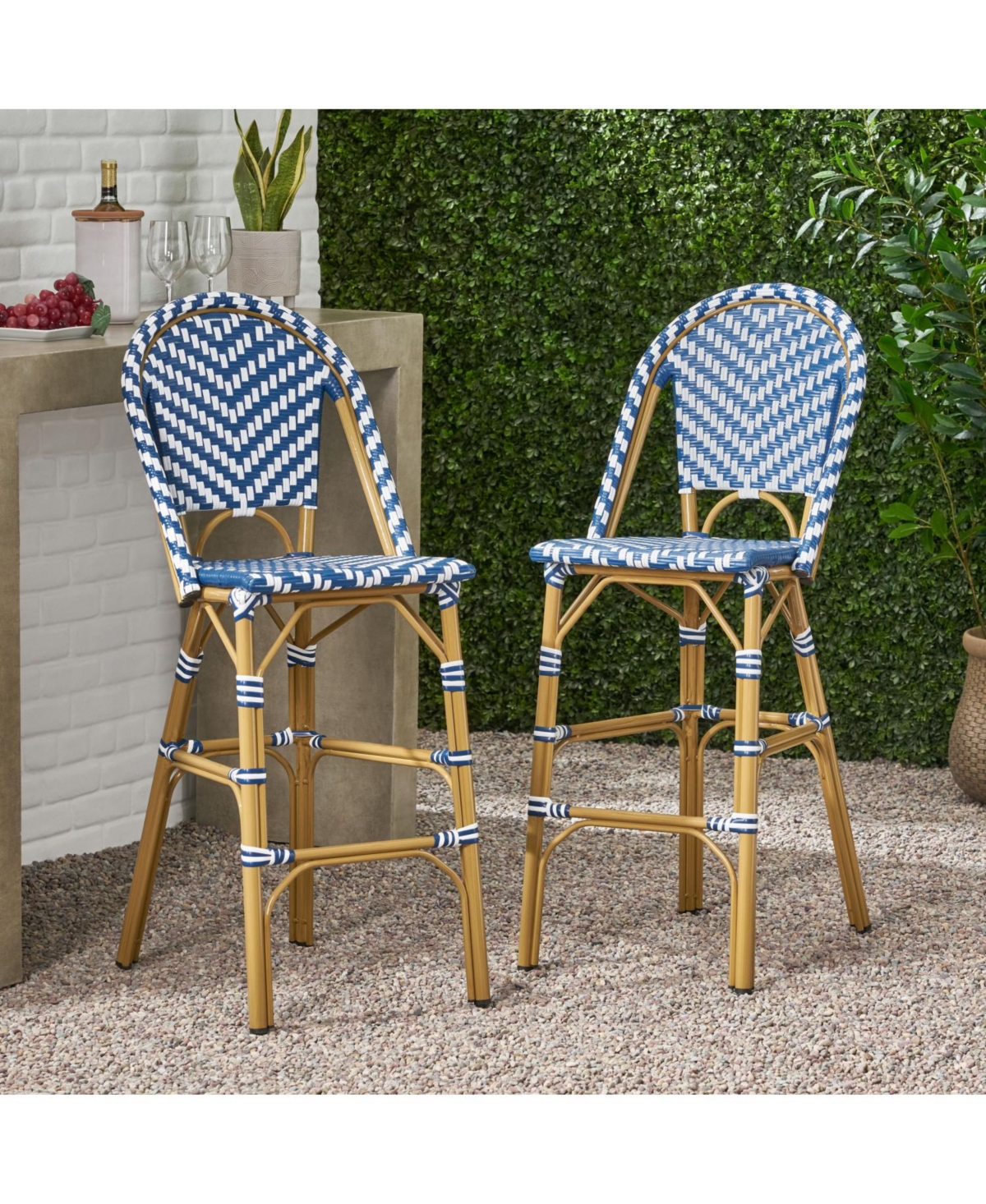 Click here for Streamdale Navy Blue/White Rattan Barstools (Set o... prices