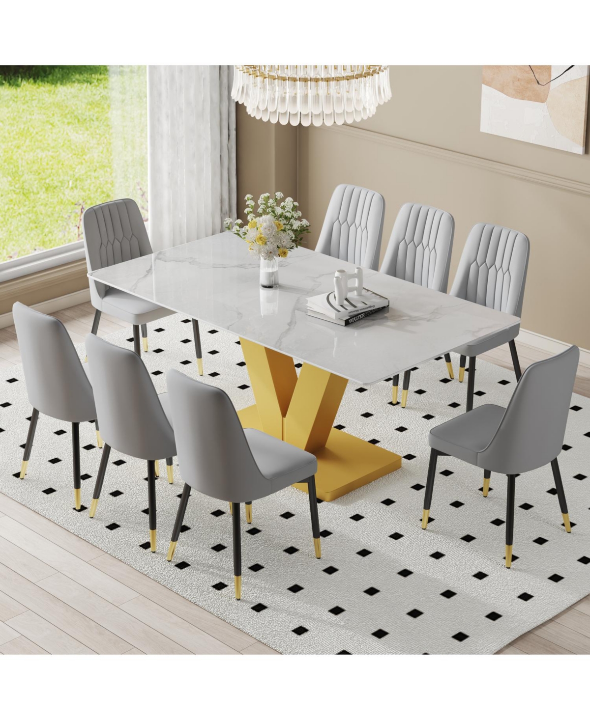 Click here for Snow Mountain White Glass Dining Set - 71" wi... prices
