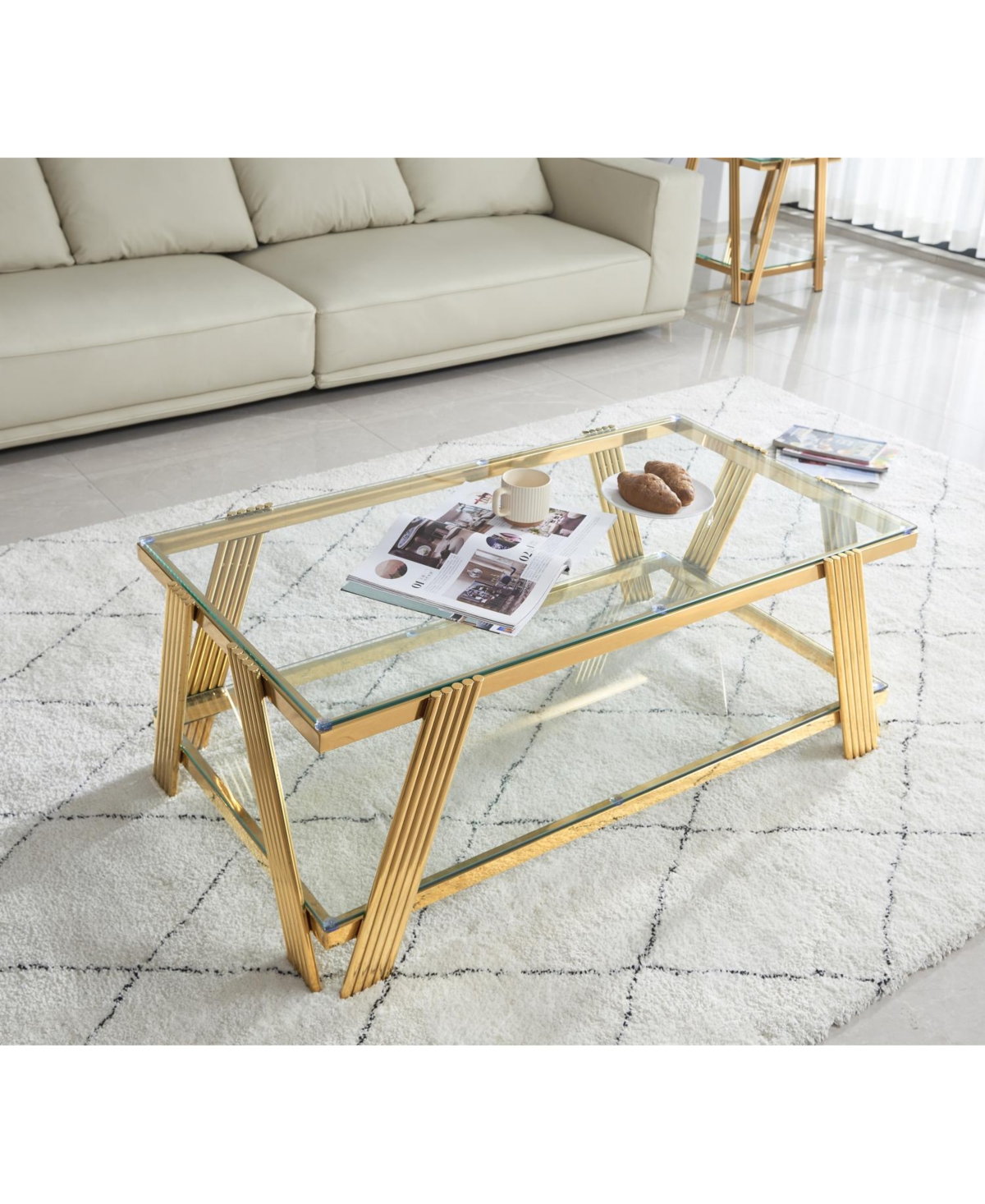Click here for Streamdale Gold 47" Modern Glass Coffee Table... prices