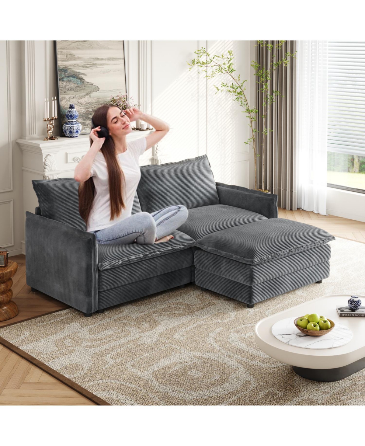 Click here for Streamdale Corduroy Loveseat Sofa with Ottoman & 2... prices
