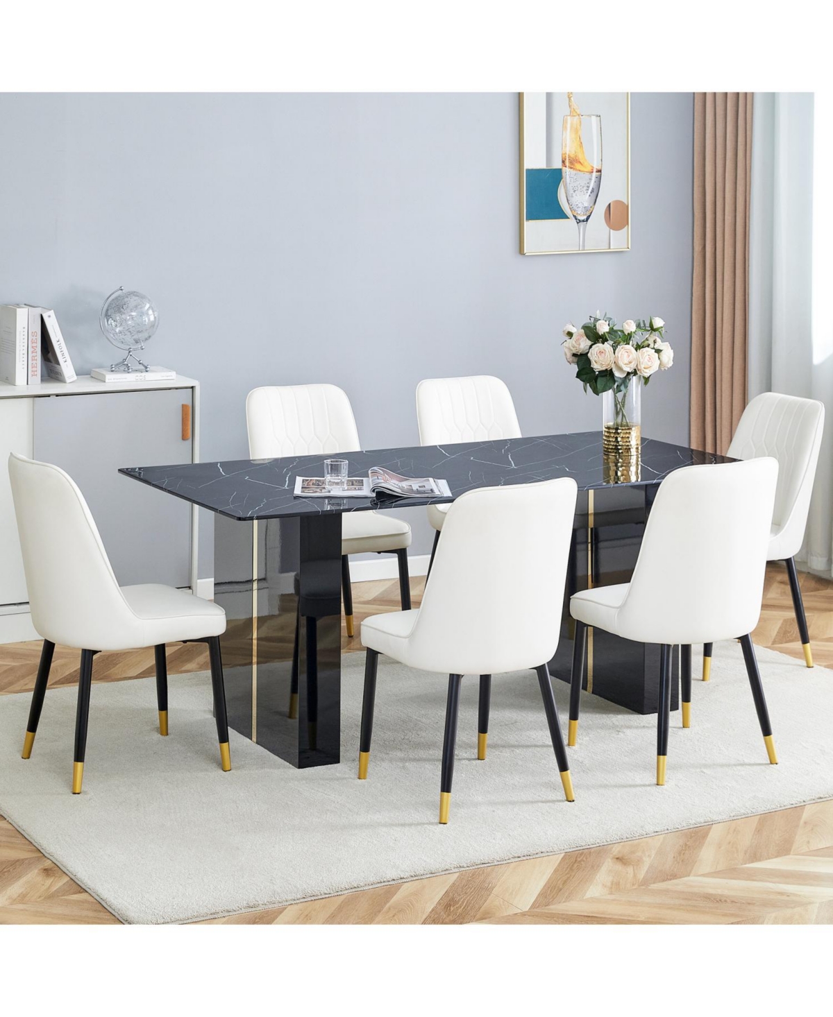 Click here for Tempered Glass Dining Set - 71" with 6 White... prices