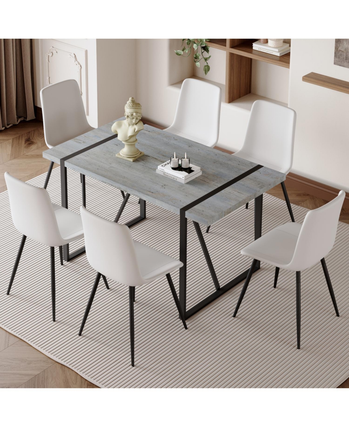 Click here for Streamdale Grey Marble Table & 6 Pu Chairs - White prices