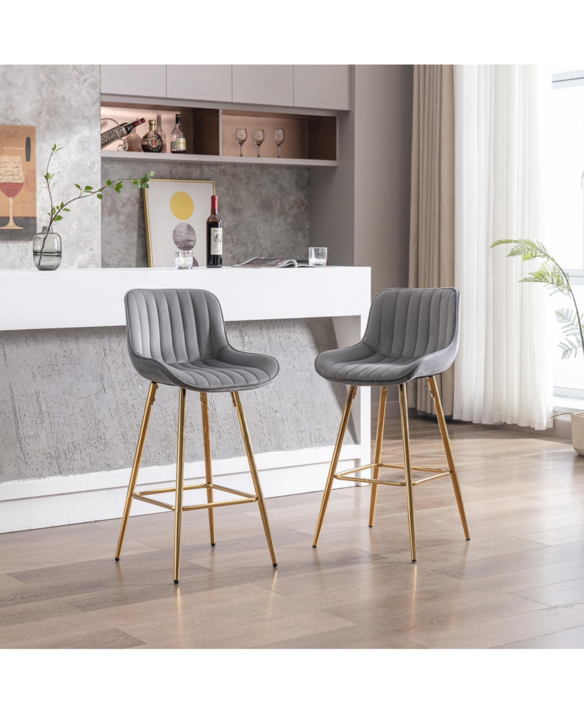 Click here for Streamdale Velvet Bar Stools  Golden Leg - Light g... prices