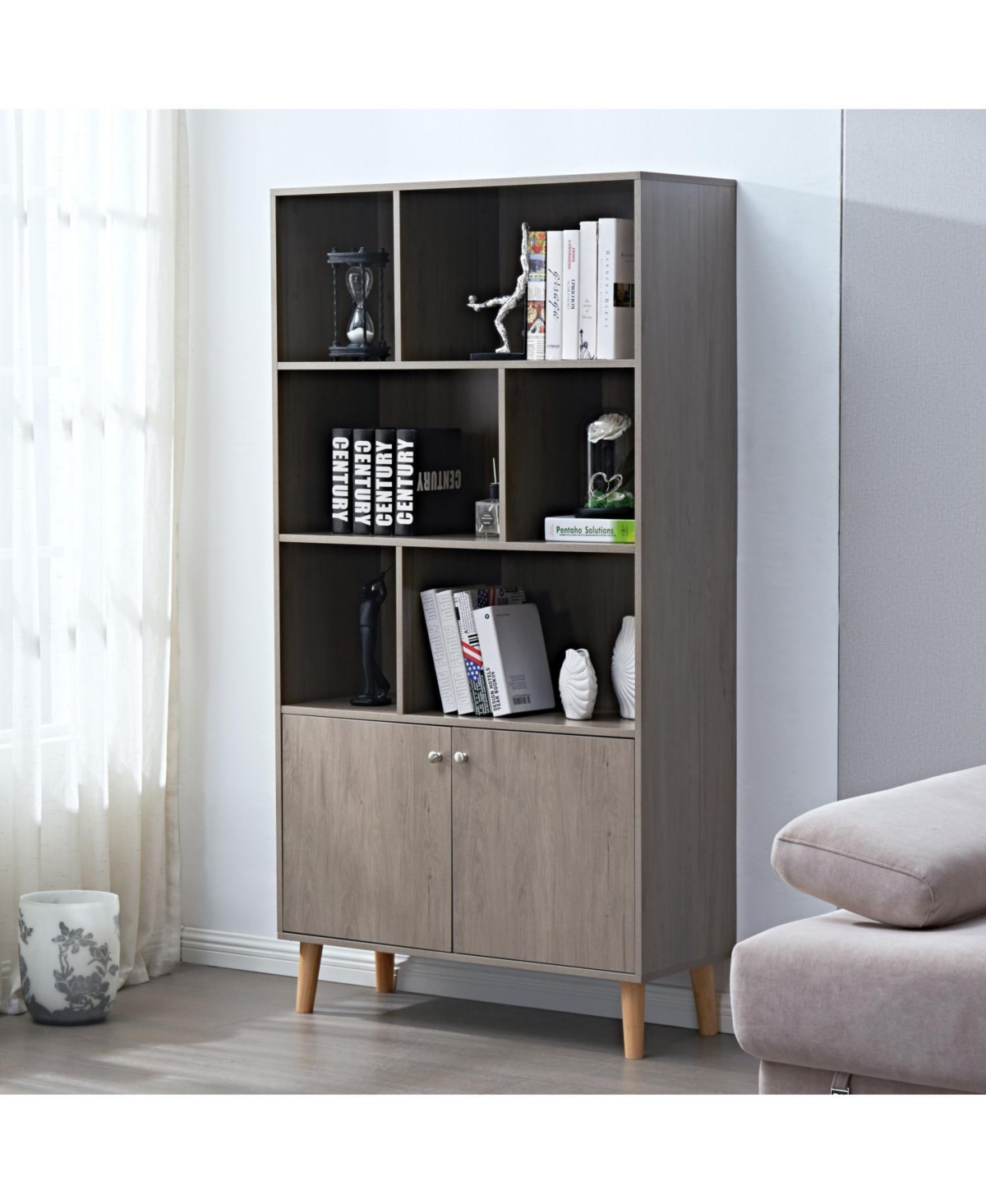 Click here for 67" Bookcase with Doors  3-tier Bookshelf  Gr... prices