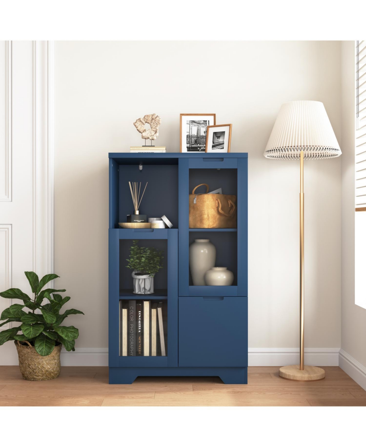 Click here for Streamdale Blue Wooden Floor Cabinet with Glass Do... prices