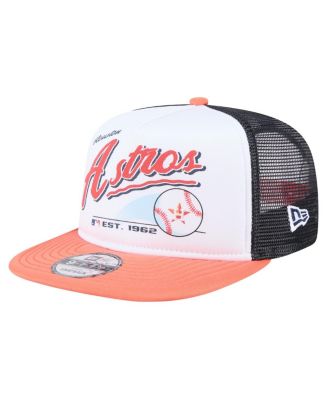 New Era Men's White/Orange Houston Astros Retro Script Trucker 9FIFTY ...