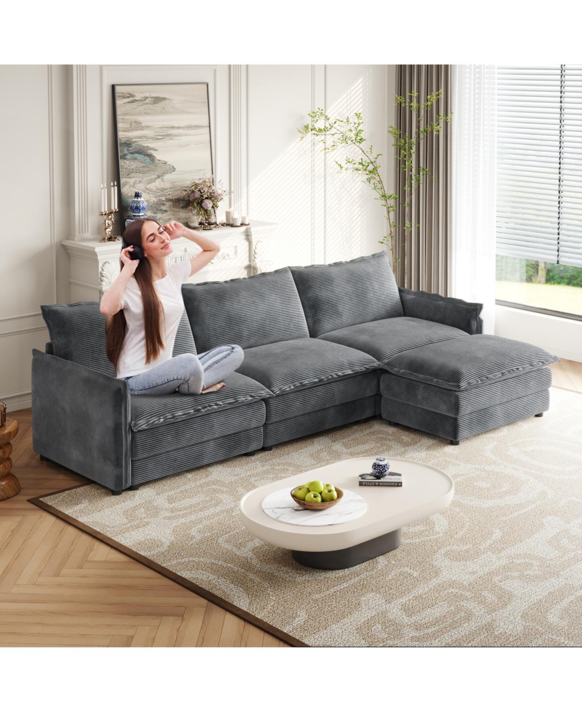 Click here for Streamdale Corduroy 3-Seater Cloud Couch with Foot... prices