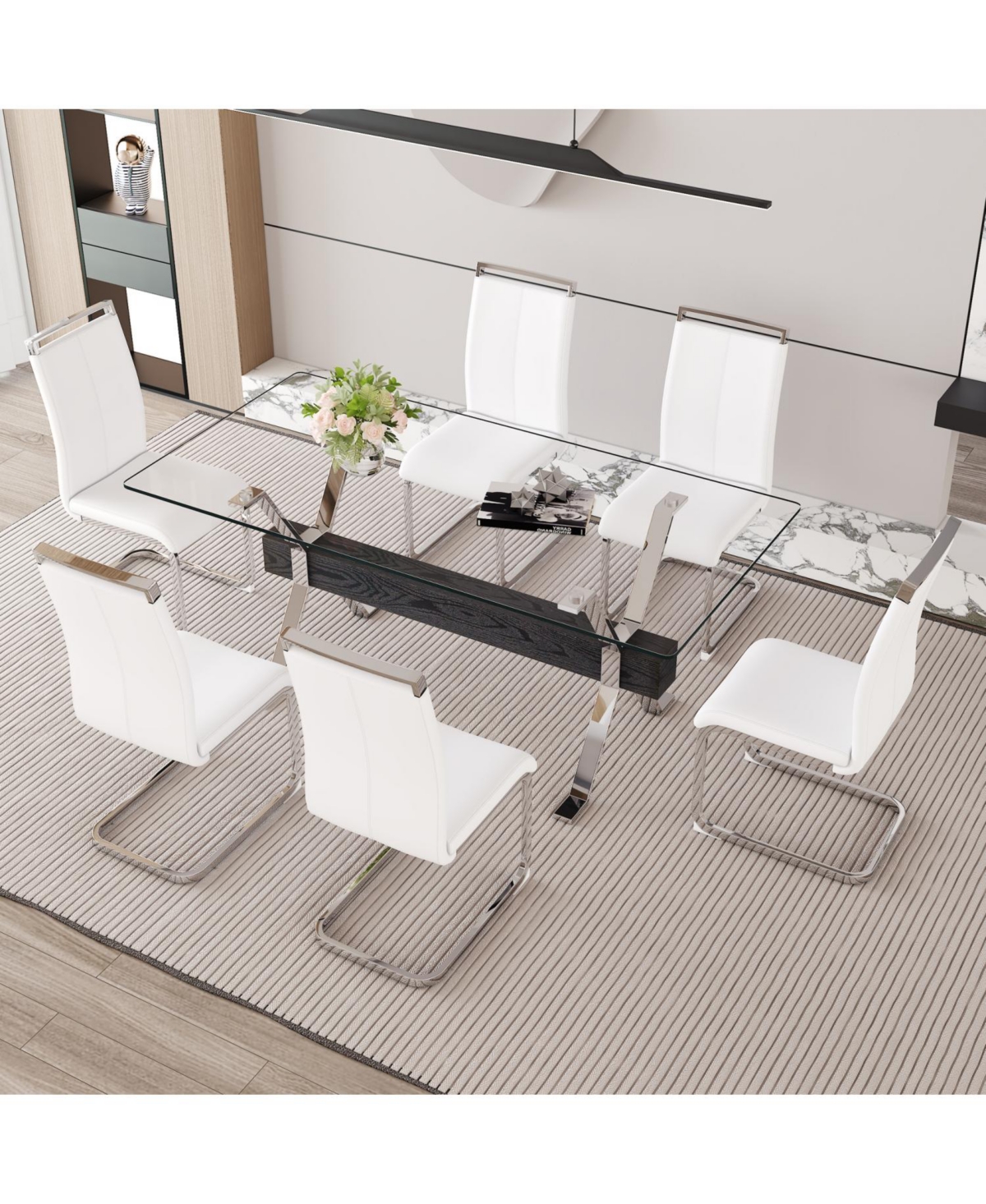 Click here for Streamdale Elegant Glass Dining Set with 6 White P... prices