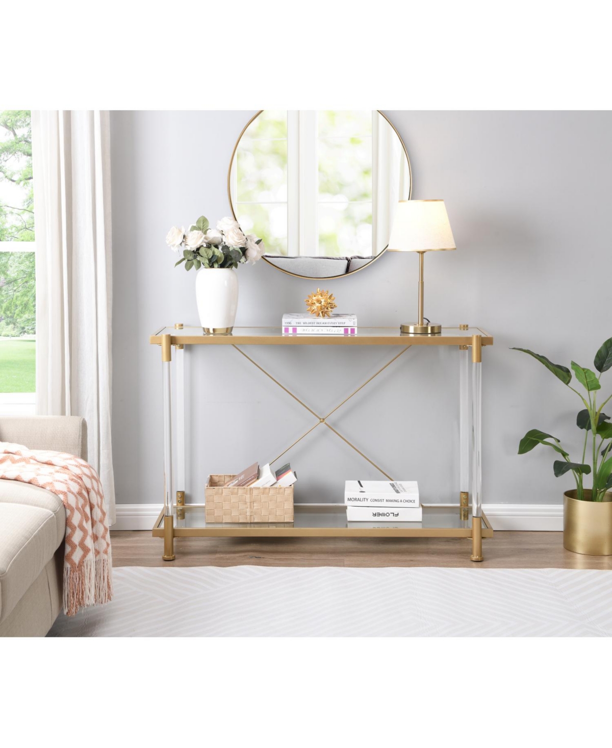 Click here for Streamdale 43.31" Golden Glass Sofa Table  Ac... prices