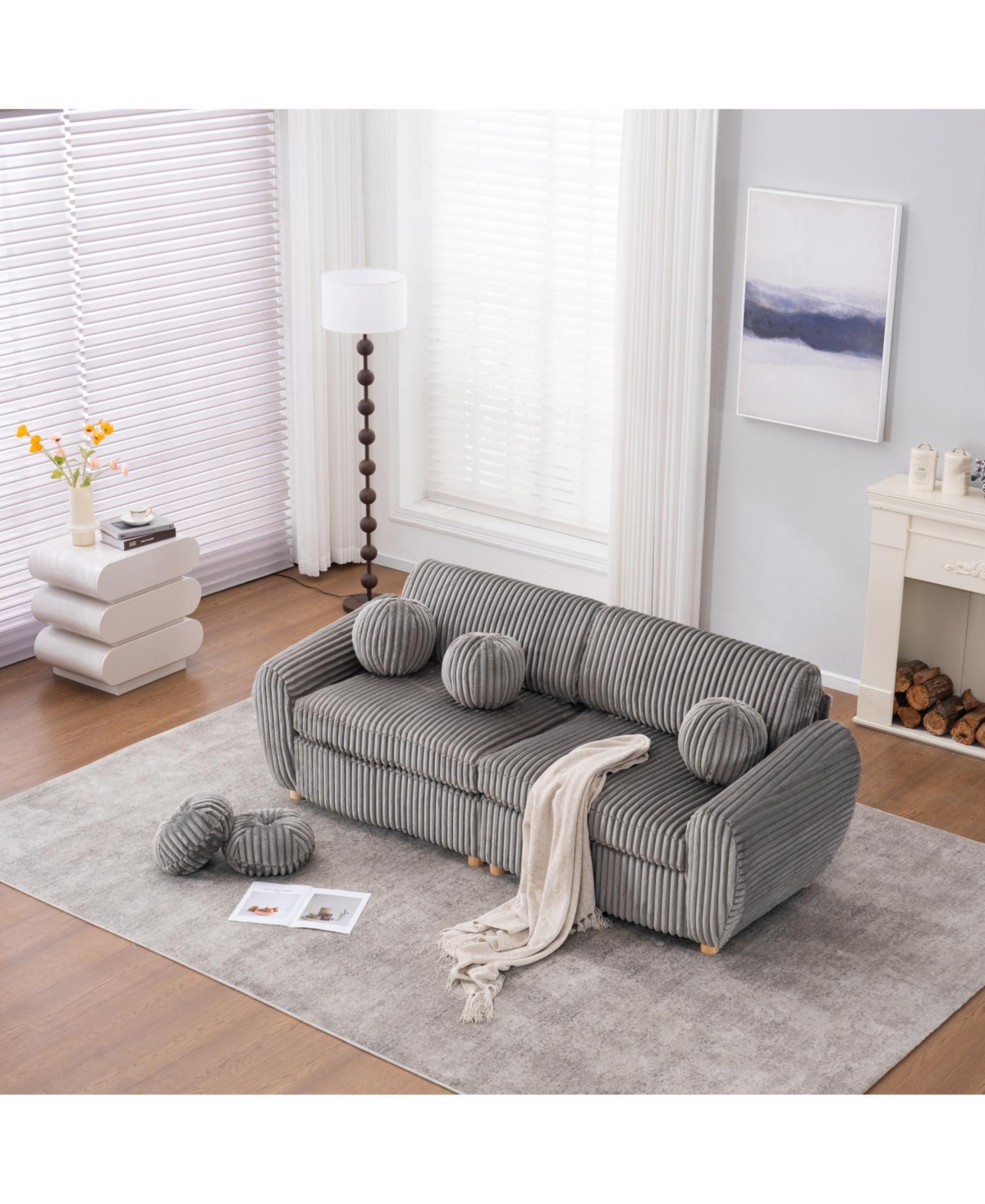 Click here for Streamdale 84" Grey Corduroy Sofa Couch - Gre... prices