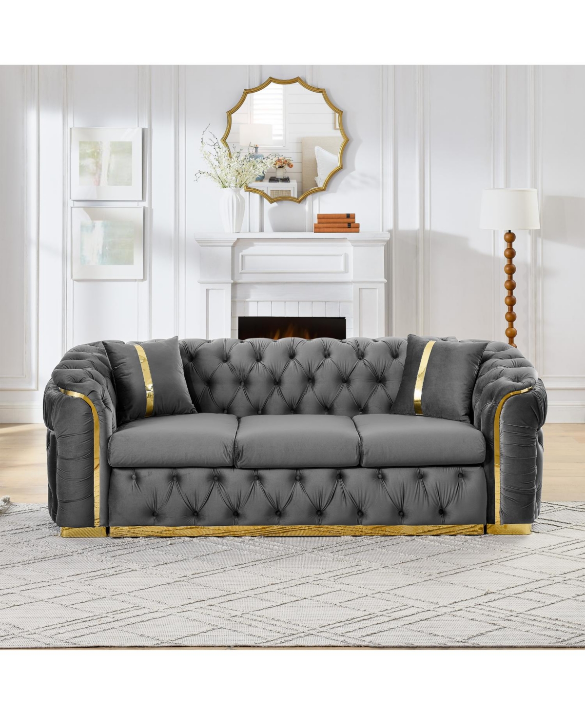 Click here for Streamdale 90" Velvet Button Tufted Chesterfi... prices