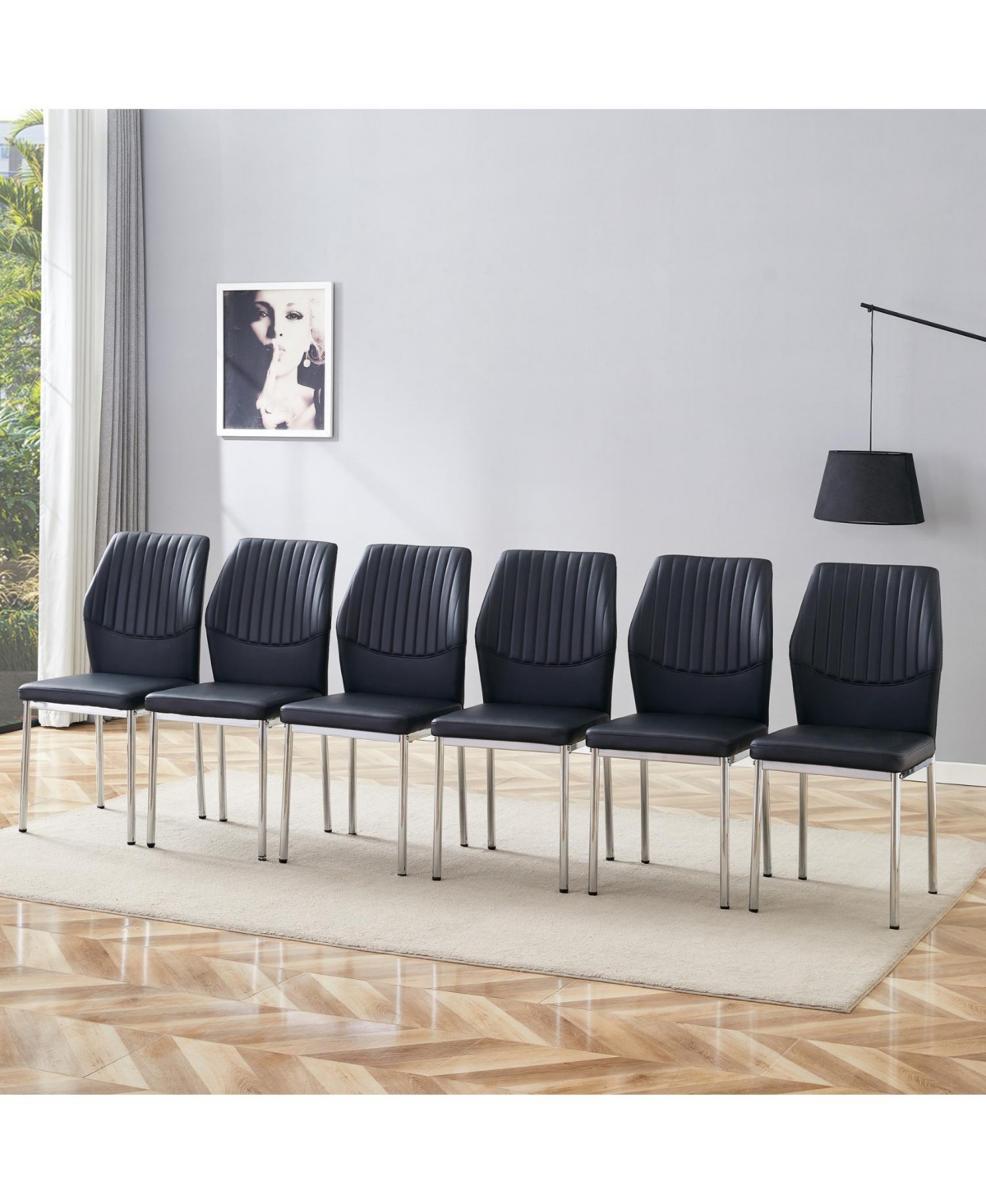 Click here for Streamdale Black Pu Dining Chairs - Set of 6  Silv... prices