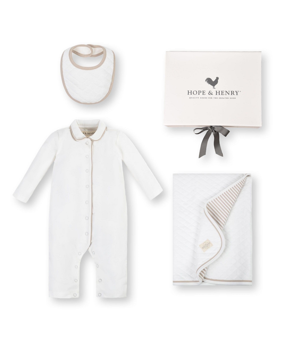 Click here for Hope & Henry Baby 4-Piece Knit Romper  Beanie  Bib... prices