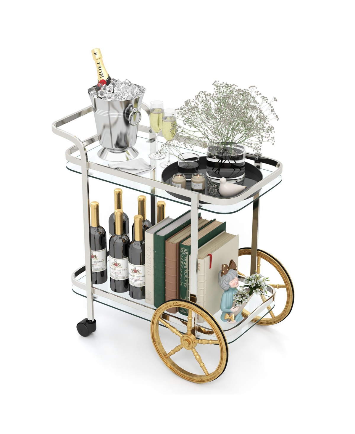 Click here for 2-Tier Tempered Glass Bar Cart with 2 Large Alumin... prices