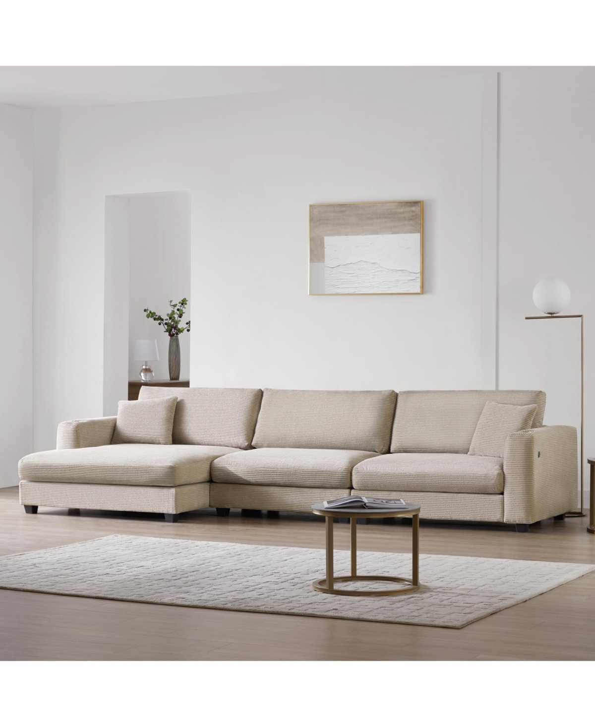 Click here for Oversized Corduroy Sectional Sofa with Usb Chargin... prices