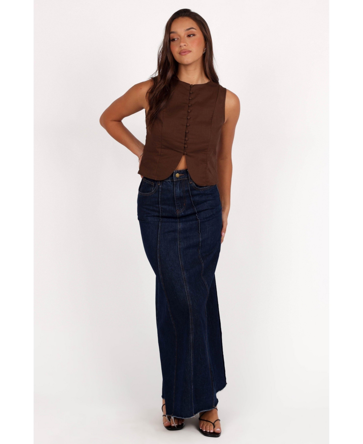 Click here for Petal and Pup Womens Daniella Linen Vest - Brown prices
