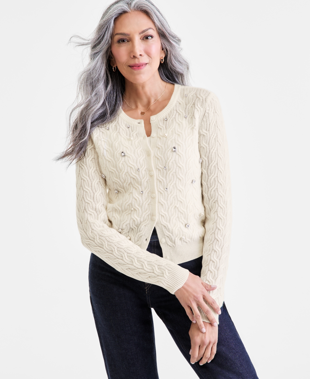 Click here for Charter Club Womens 100 Cashmere Embellished Cable... prices