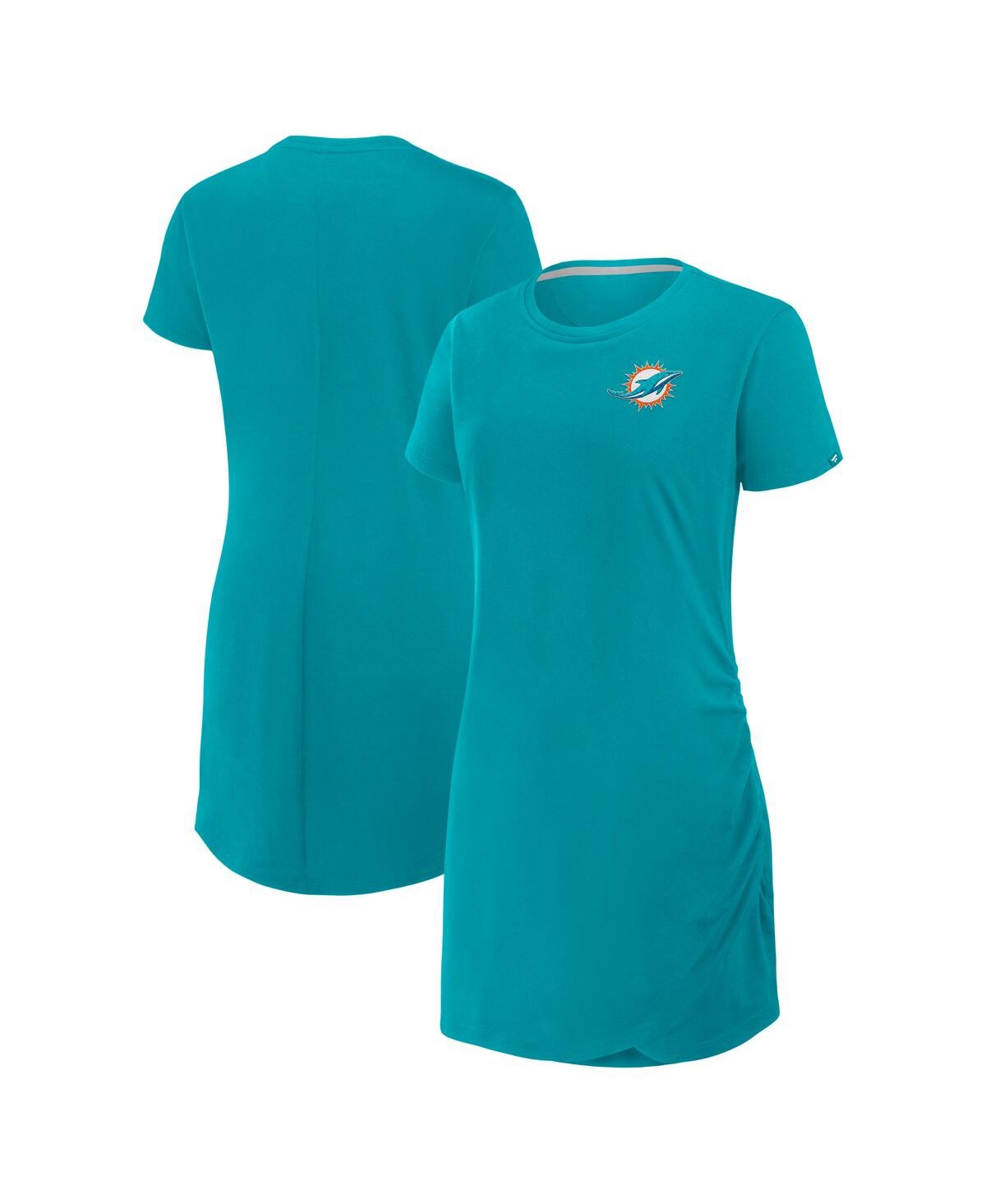 Click here for Fanatics Womens Aqua Miami Dolphins Ruched Drape T... prices