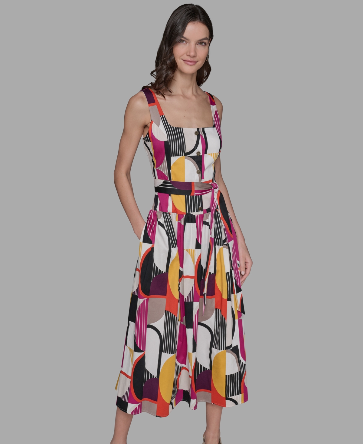 Click here for Karl Lagerfeld Paris Petite Abstract-Print Midi Dr... prices