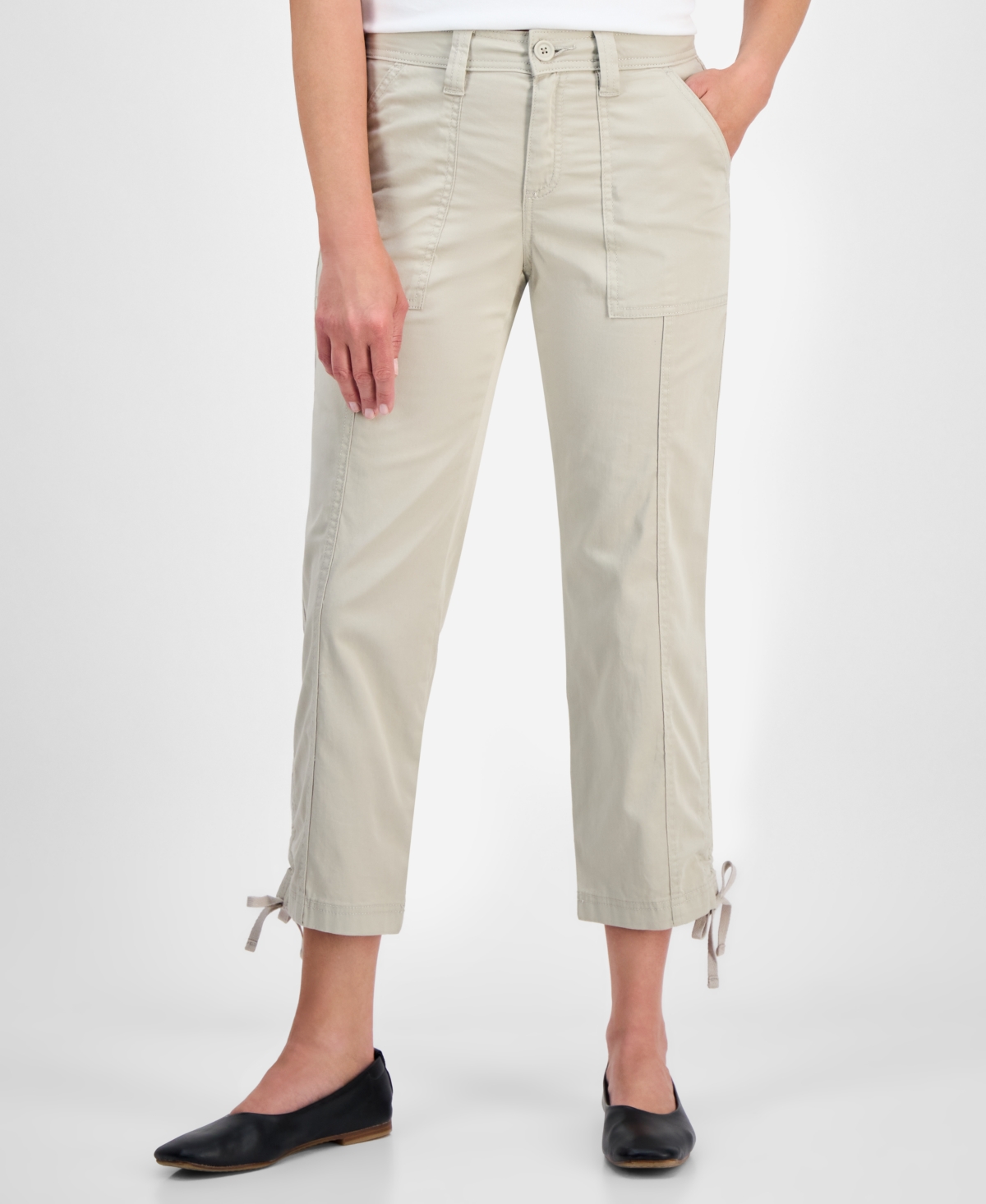 Style & Co Womens Mid Rise Tie-Hem Ankle Pants  Exclusively at Macys - Stone Wall