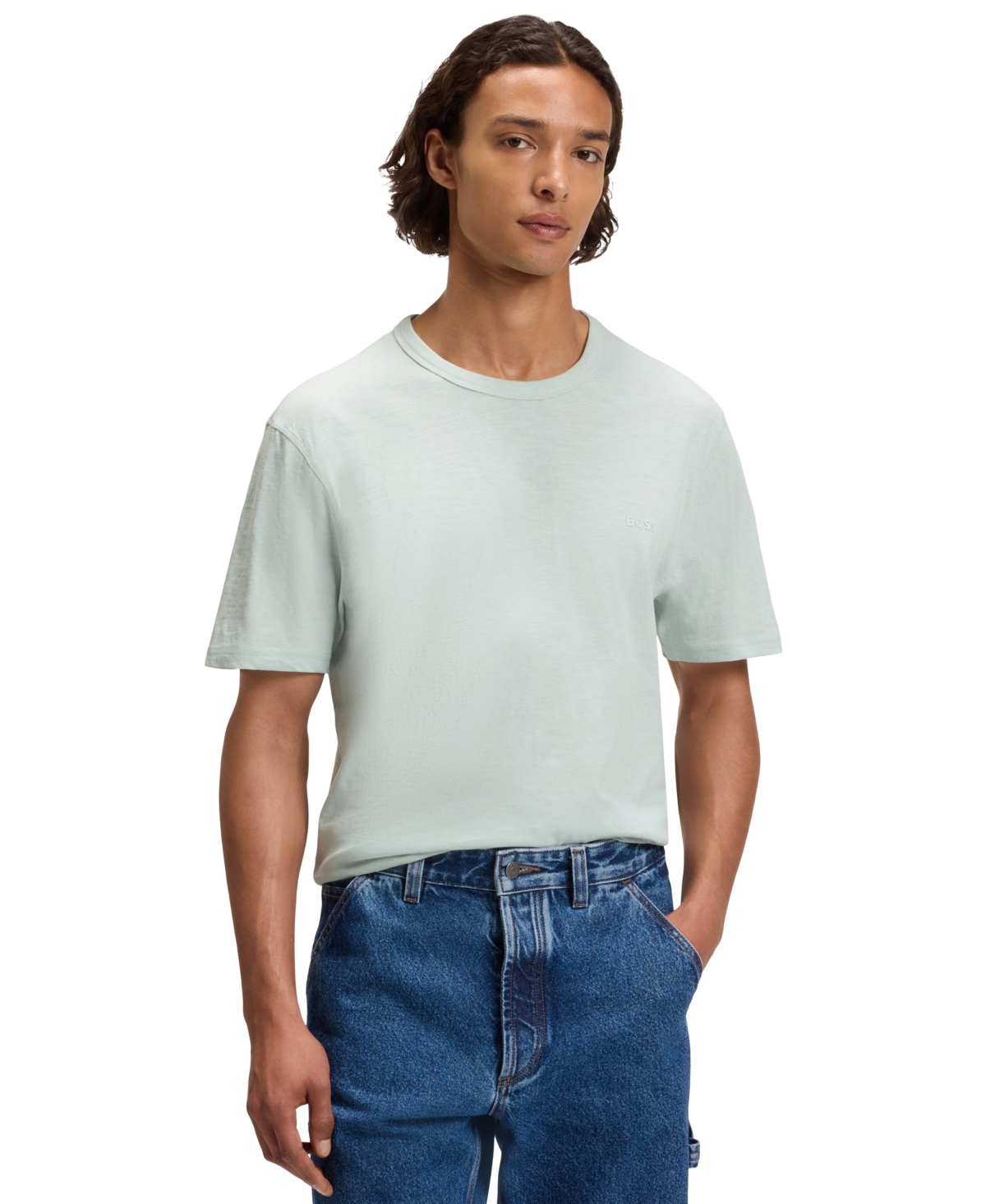 Click here for Boss by Hugo Boss Mens Slub-Cotton Logo Detail T-S... prices