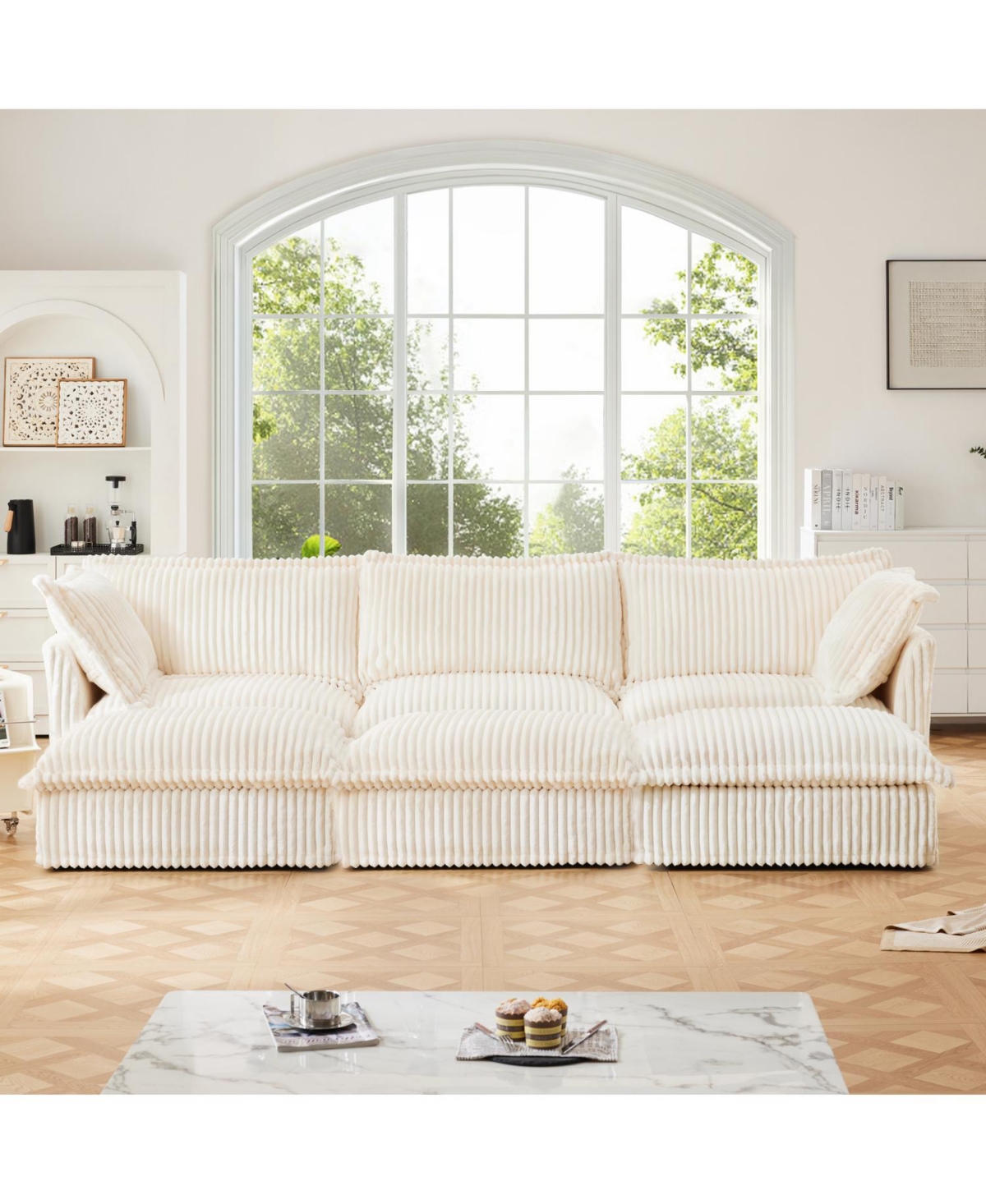 Click here for Streamdale Cream Corduroy 3-Seat Sofa with Ottoman... prices