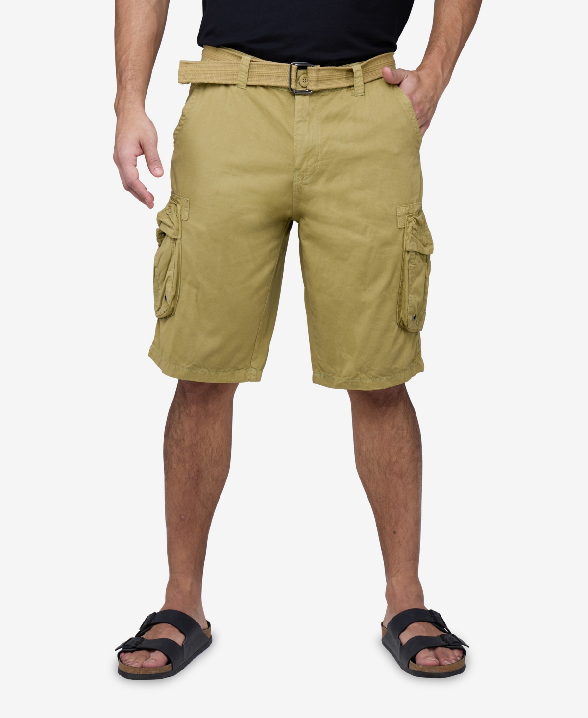 Click here for Mens Belted Double Pocket Cargo Shorts - Khaki prices