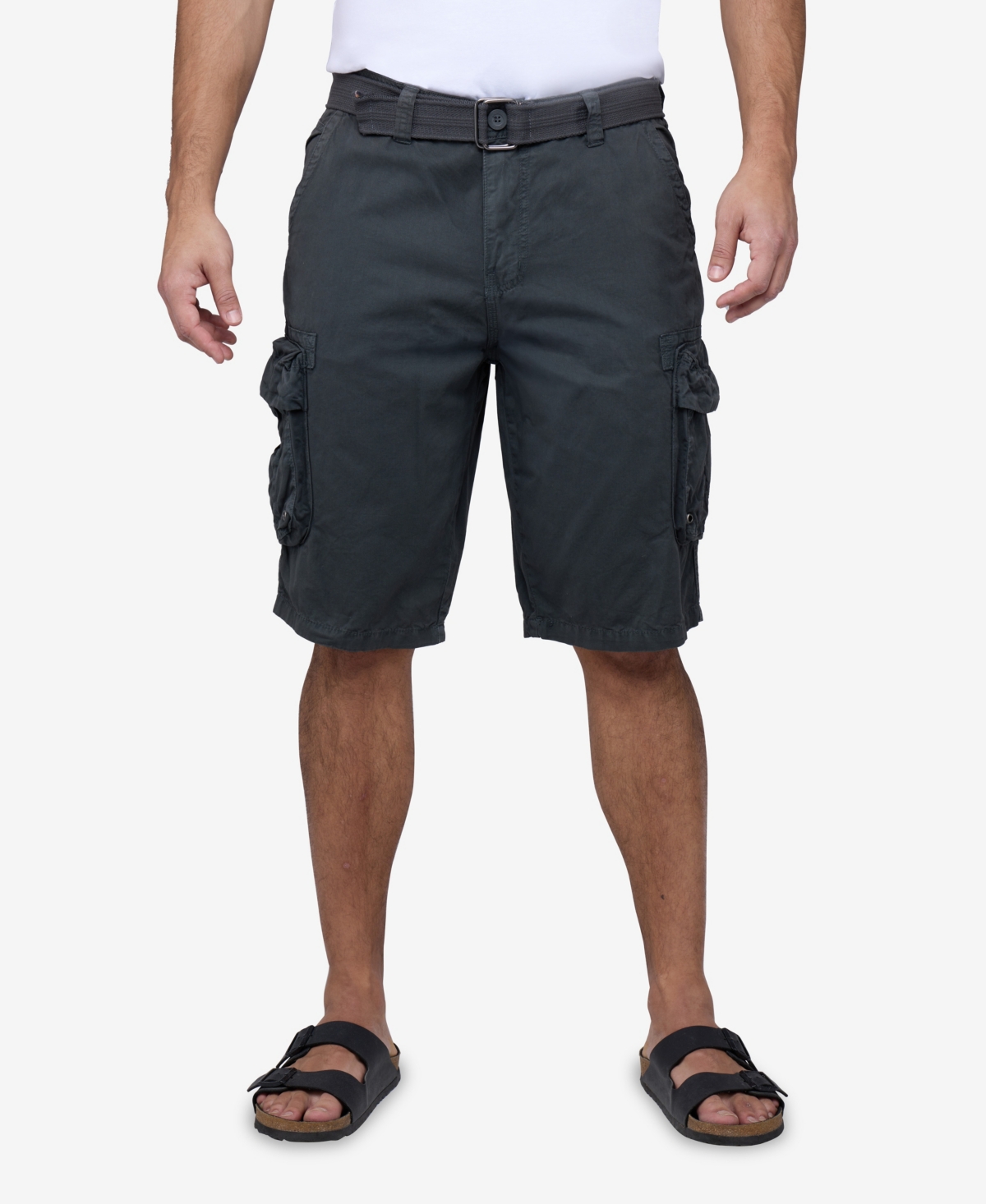 Click here for Mens Belted Double Pocket Cargo Shorts - Charcoal prices
