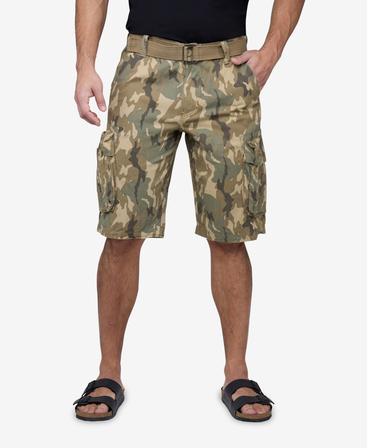 Click here for Mens Belted Double Pocket Cargo Shorts - Desert ca... prices