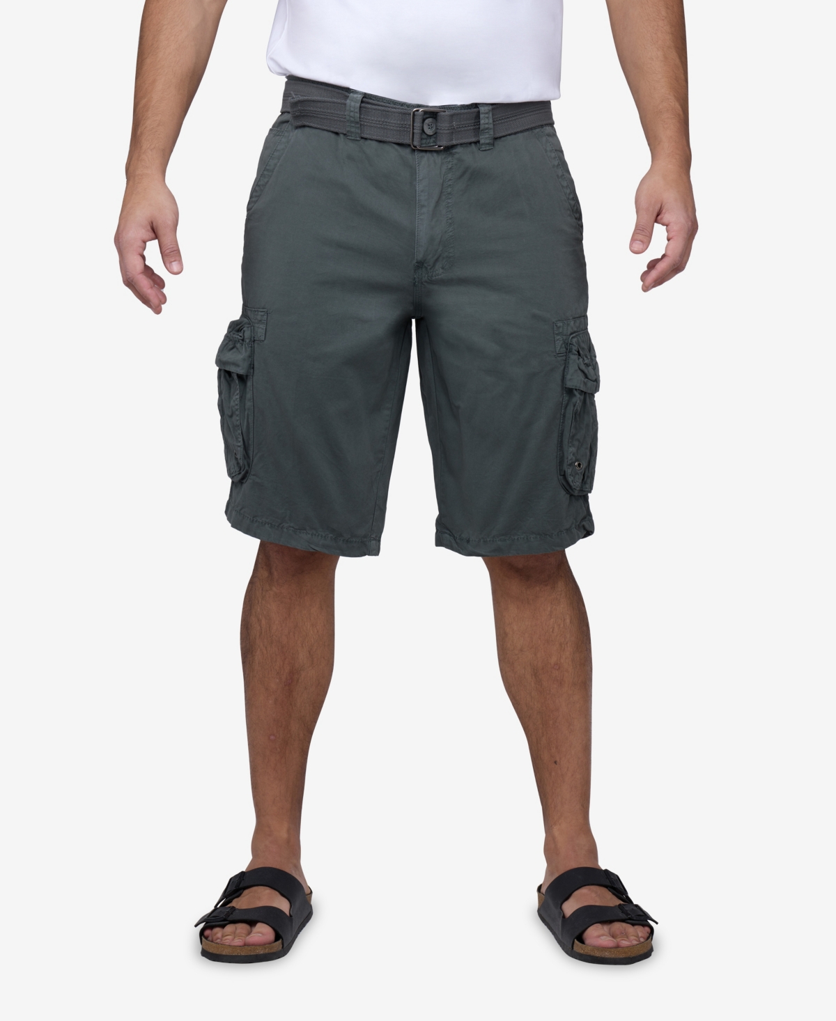 Click here for Mens Belted Double Pocket Cargo Shorts - Grey prices