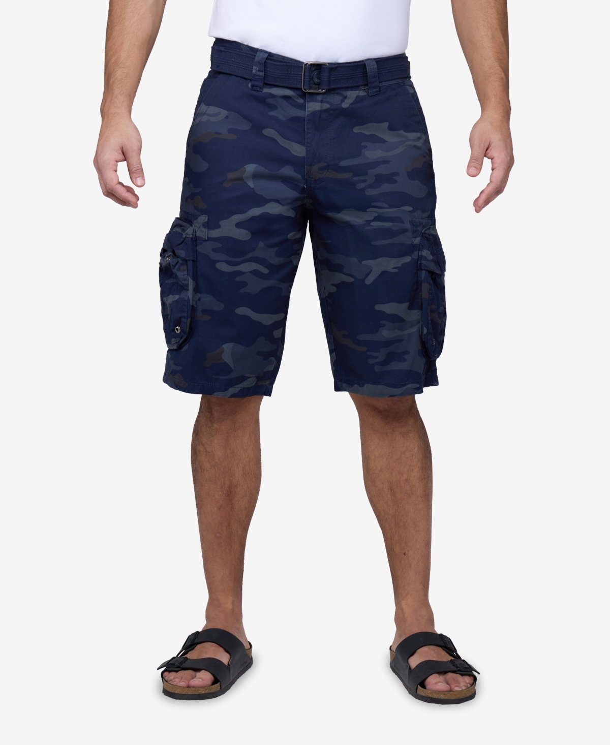 Click here for Mens Belted Double Pocket Cargo Shorts - Navy camo prices