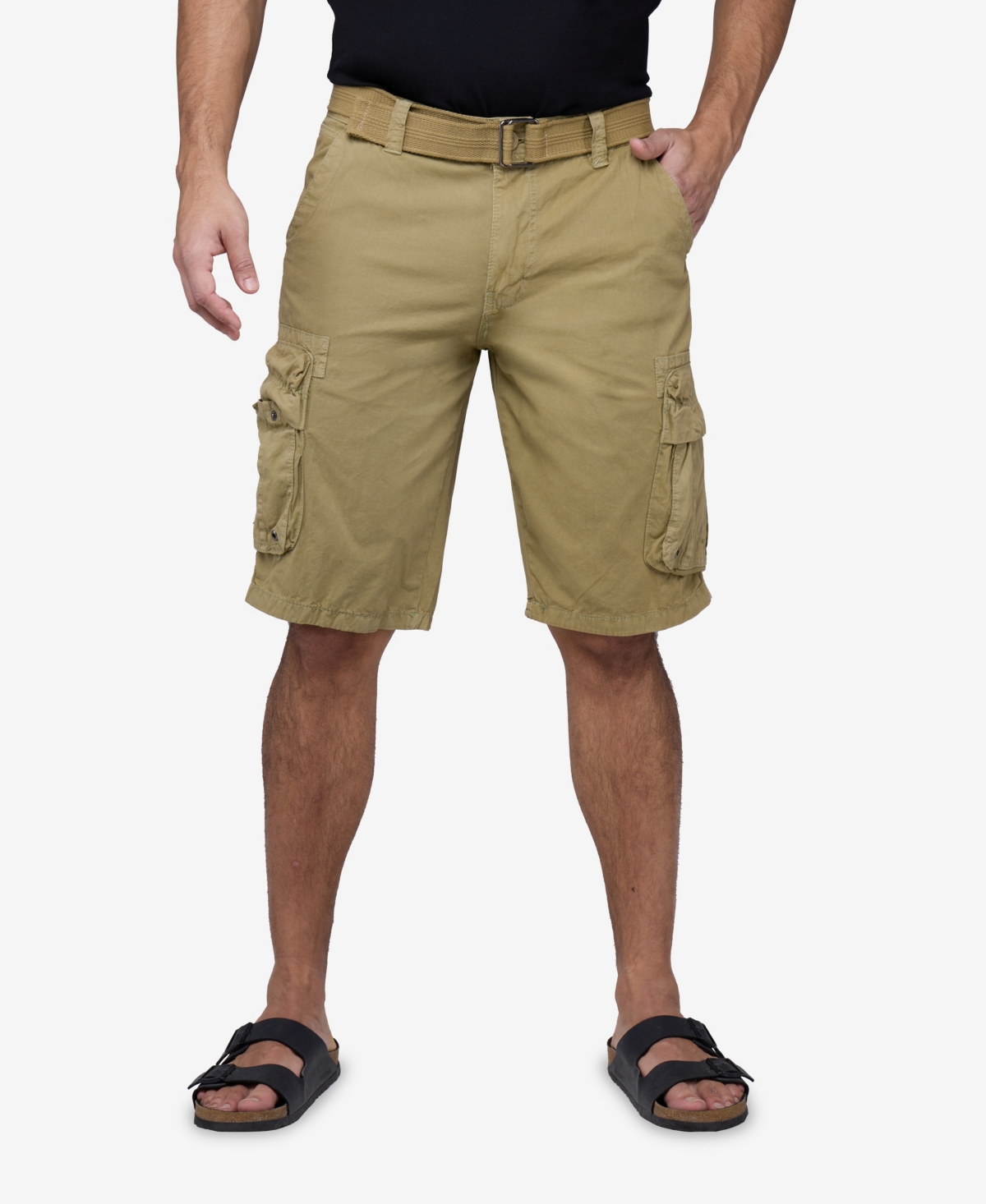 Click here for Mens Belted Double Pocket Cargo Shorts - New khaki prices