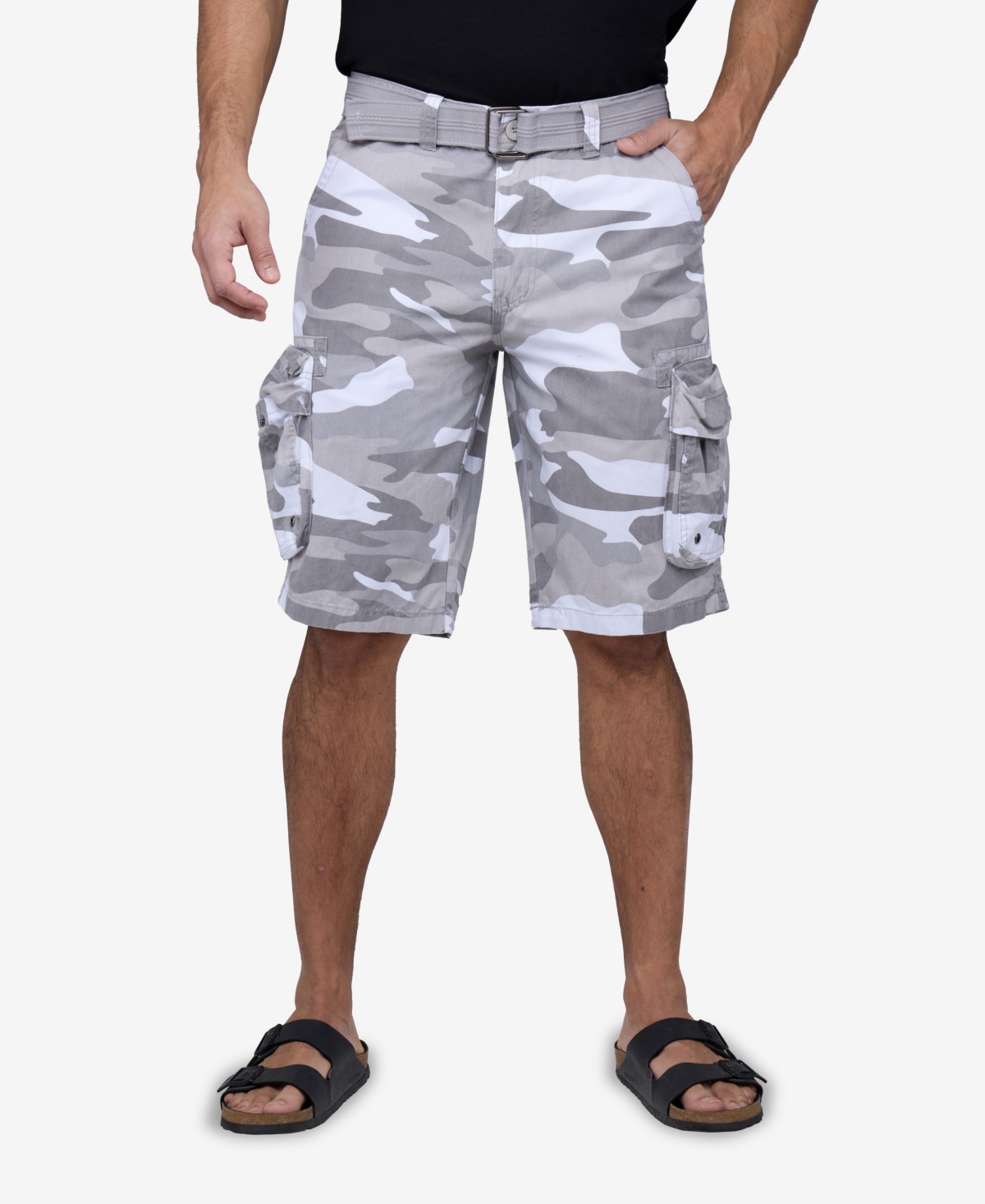 Click here for Mens Belted Double Pocket Cargo Shorts - White cam... prices