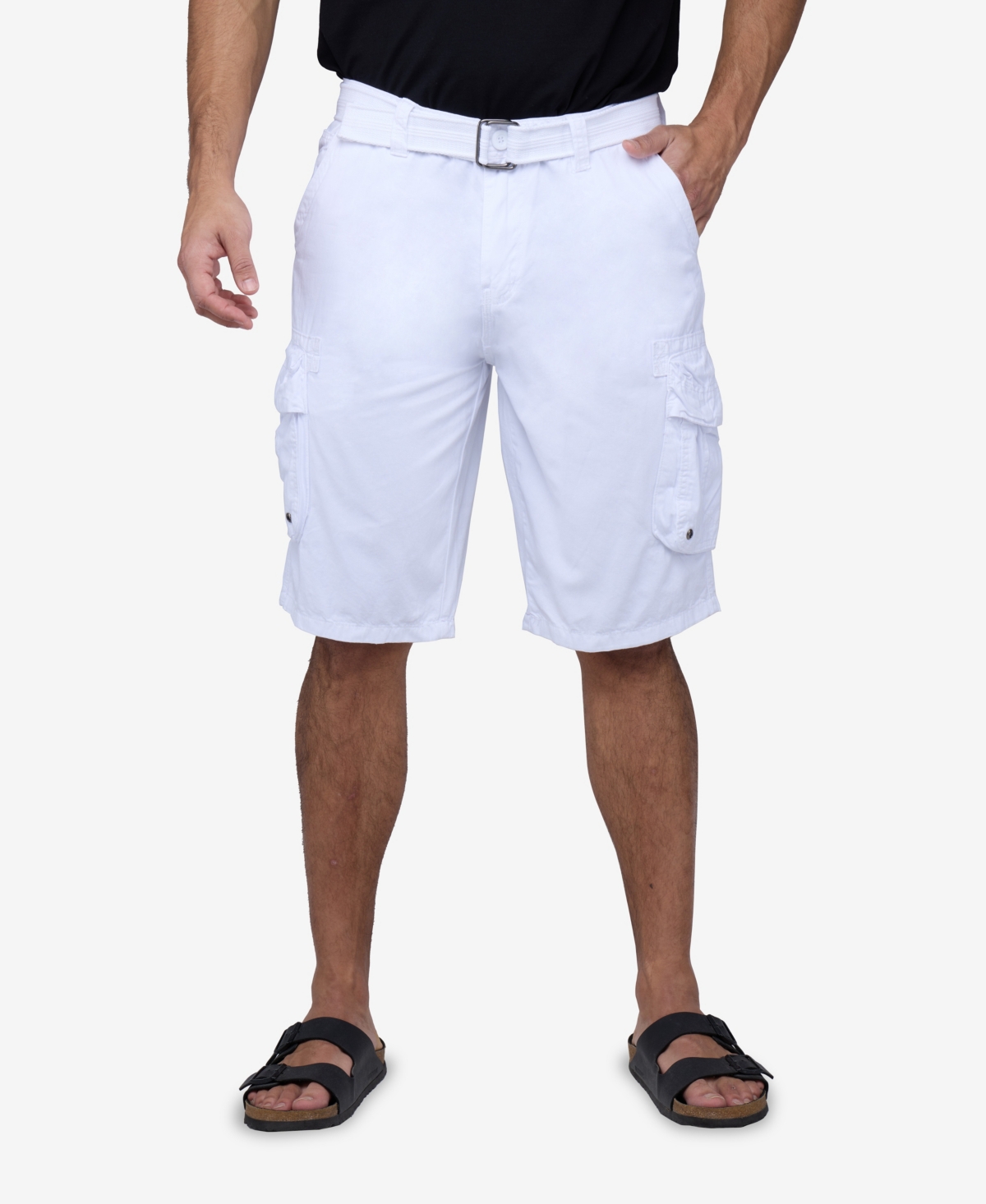 Click here for Mens Belted Double Pocket Cargo Shorts - White prices