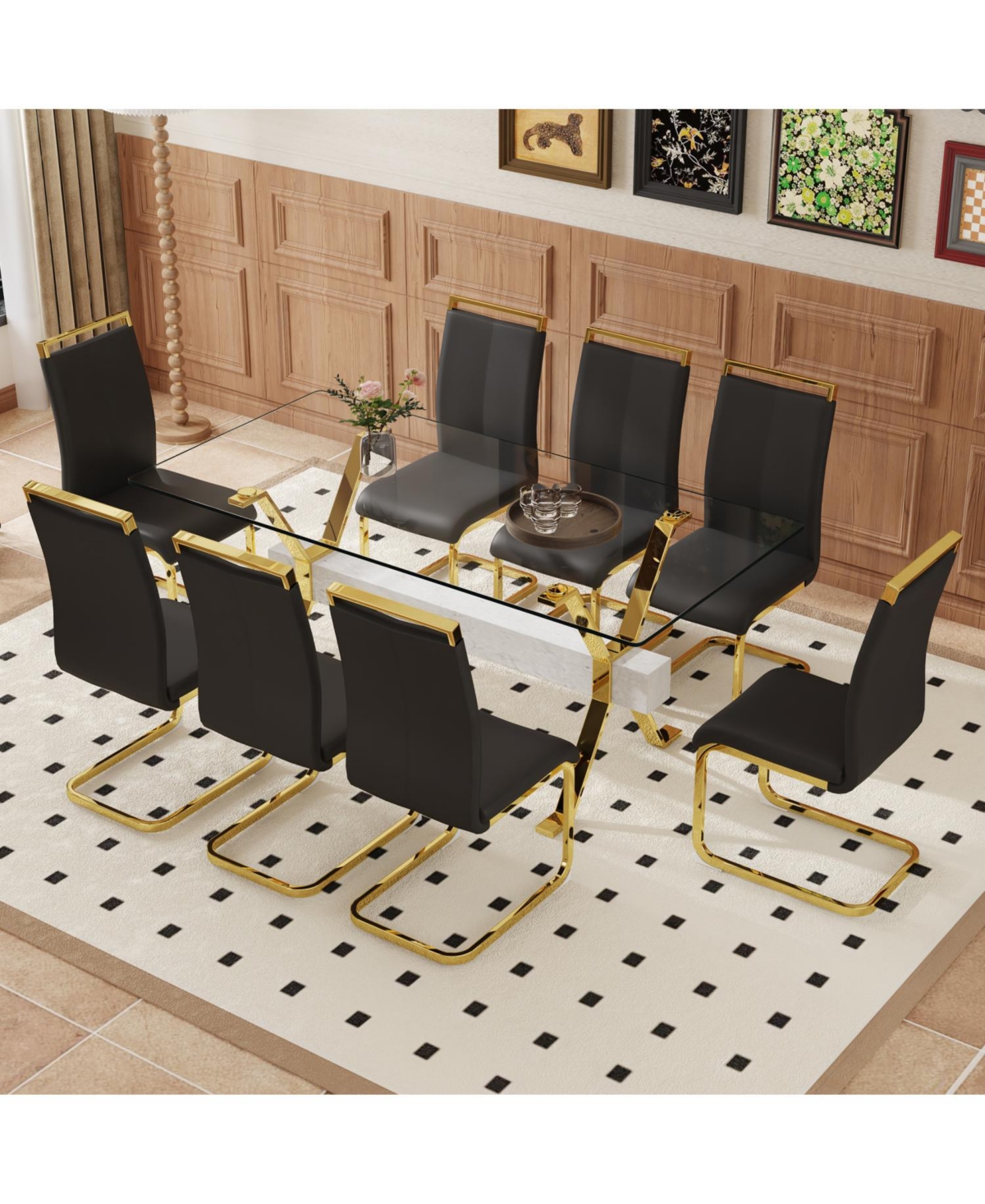 Click here for Streamdale Elegant Glass Dining Set with 8 Pu Chai... prices