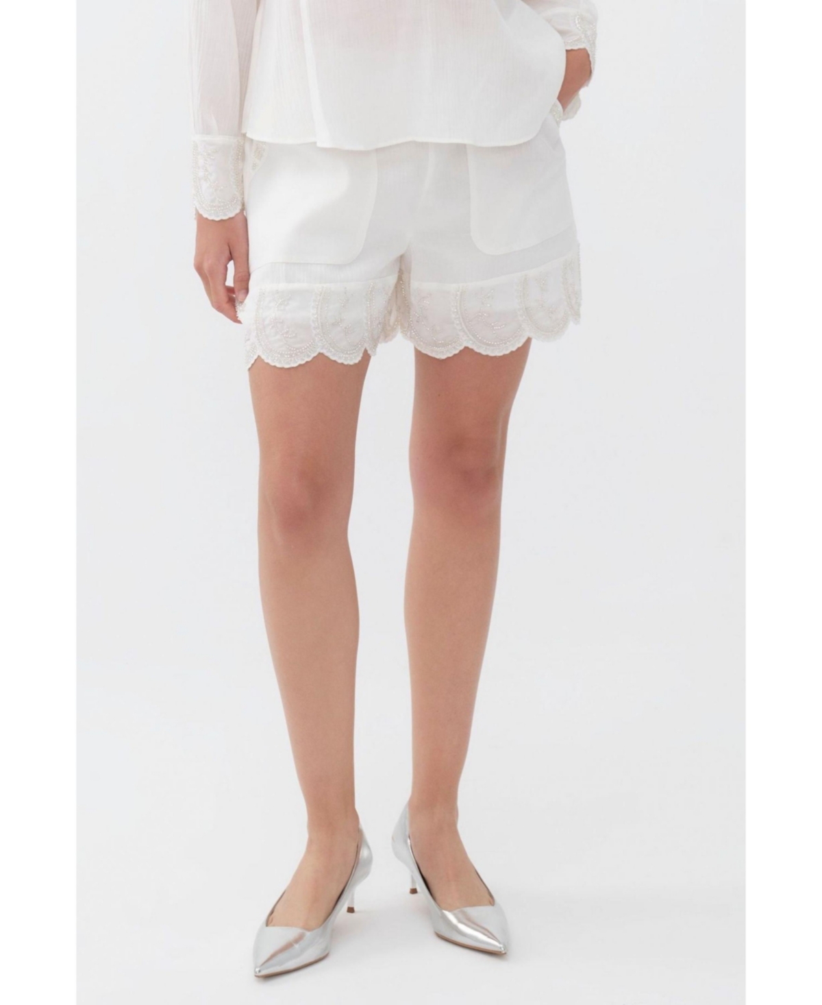 Click here for Nocturne Womens Stone Detailed Shorts - White prices