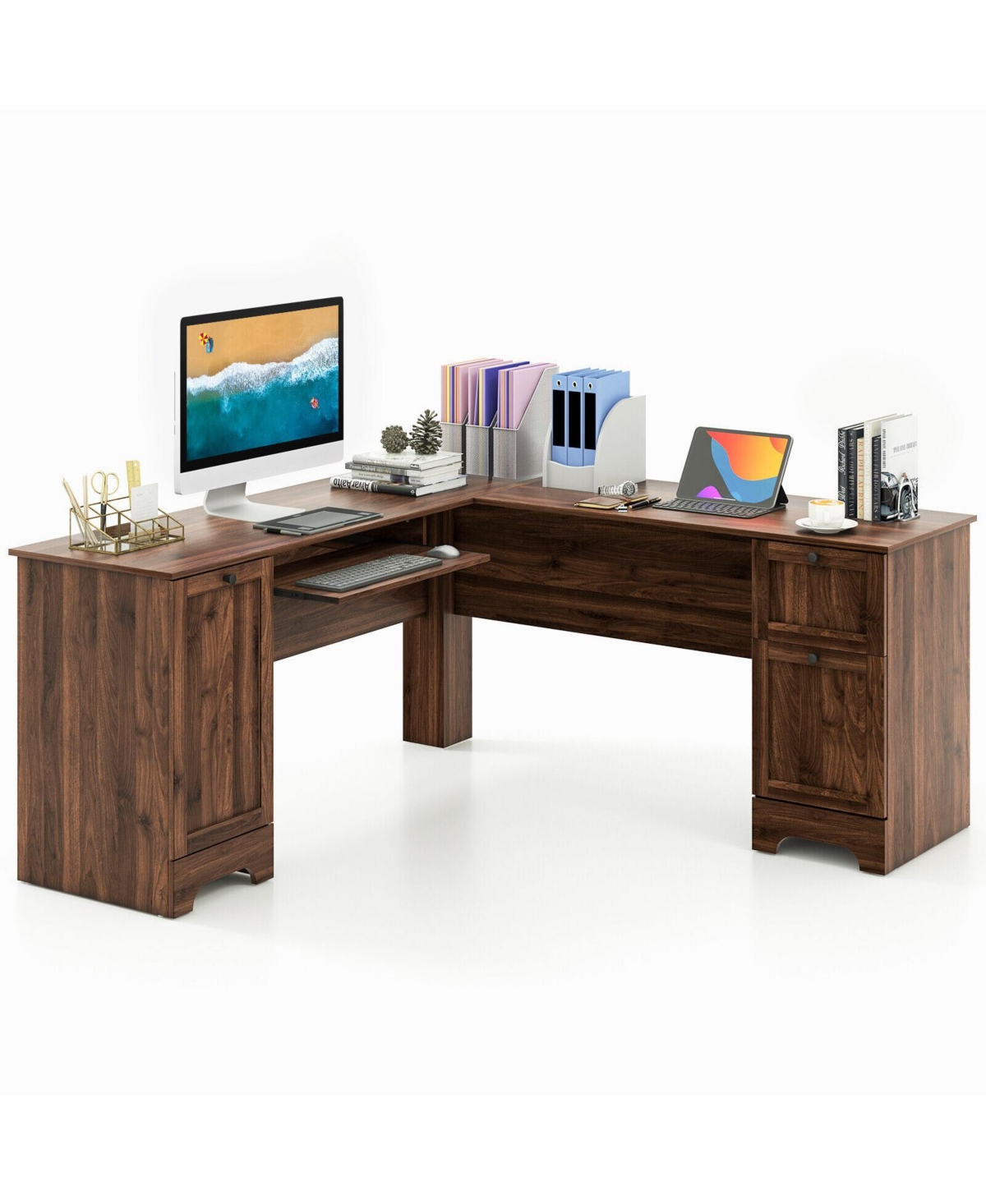 Click here for L-Shaped Office Desk with Storage Drawers and Keyb... prices