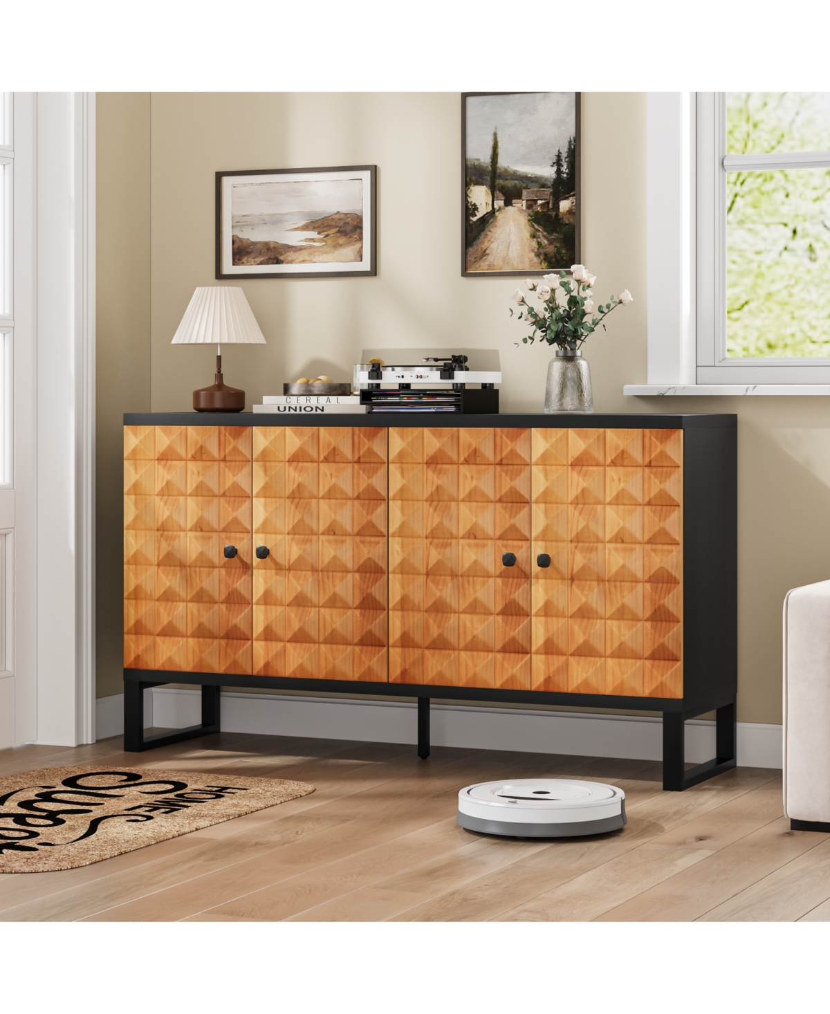Click here for Geometric Patterned Storage Cabinet - Orange-yello... prices