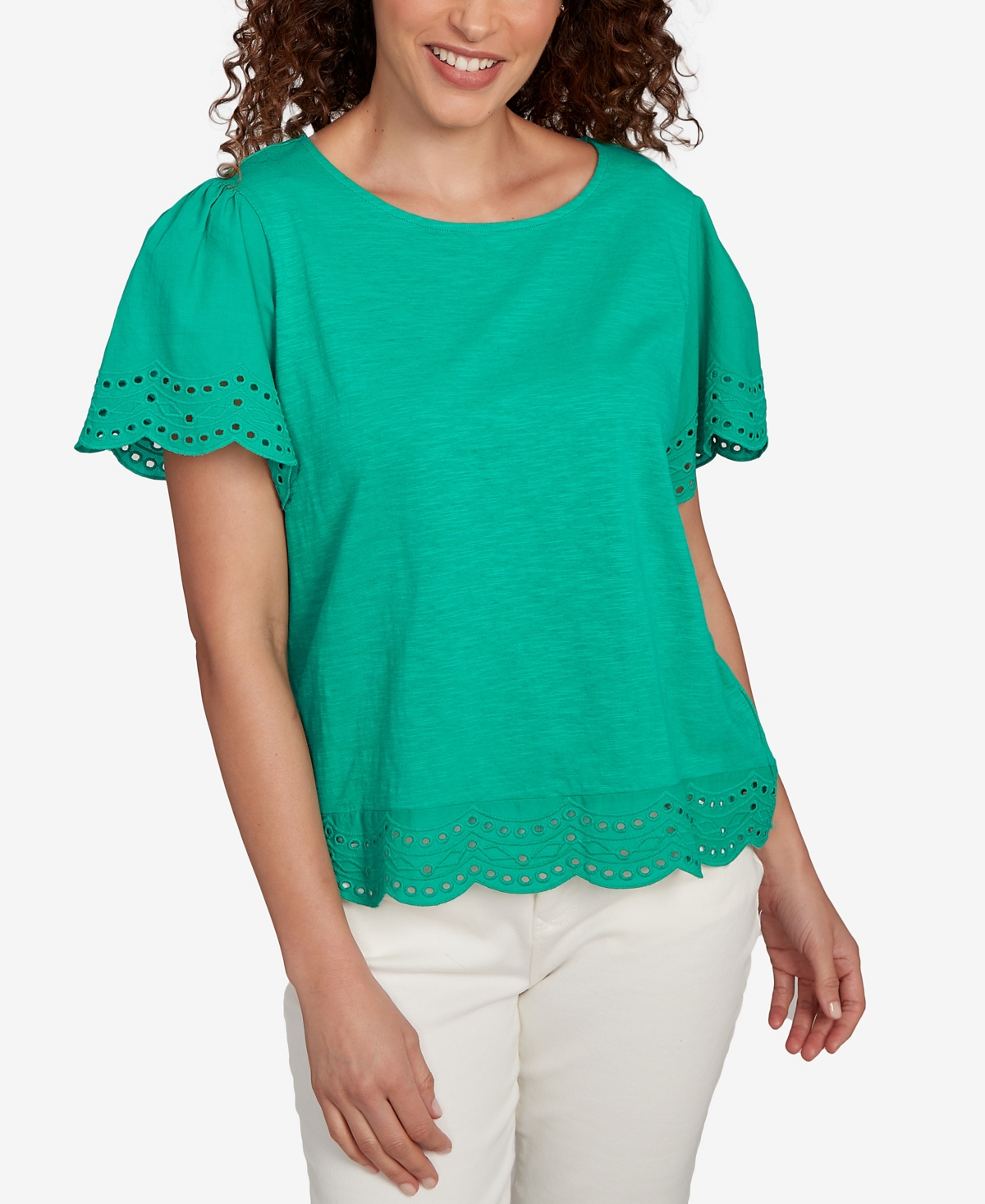 Click here for Ruby Rd. Petite Embroidered Sleeve Solid T-Shirt -... prices