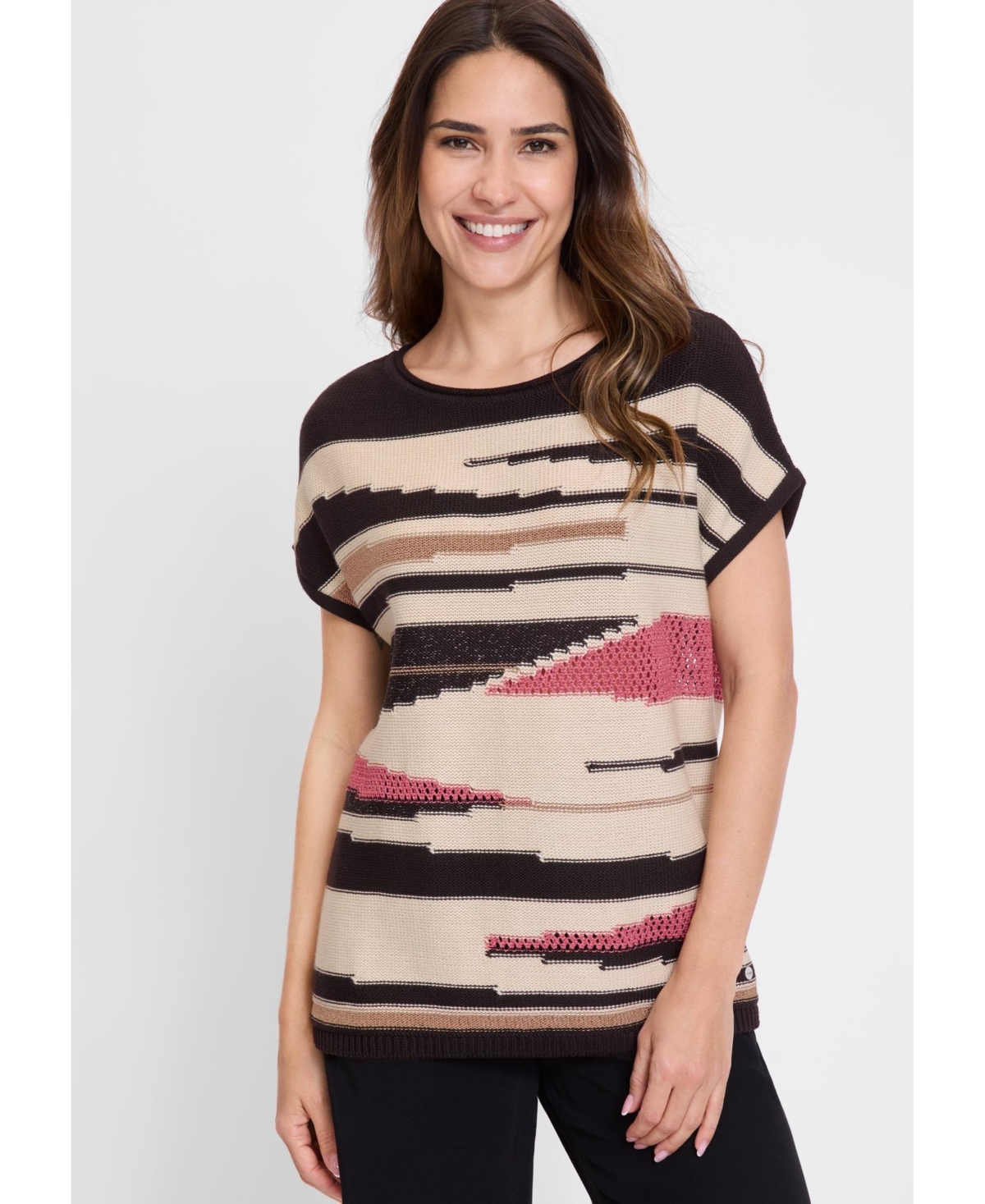 Click here for Olsen Womens Ajour Knit Pullover - Black prices