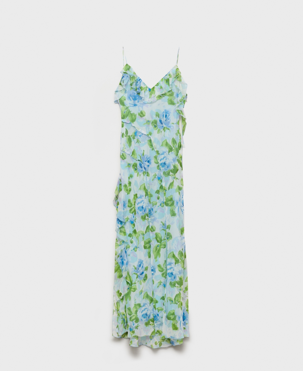 Click here for Mango Womens Ruffled Floral Print Dress - Sky Blue prices