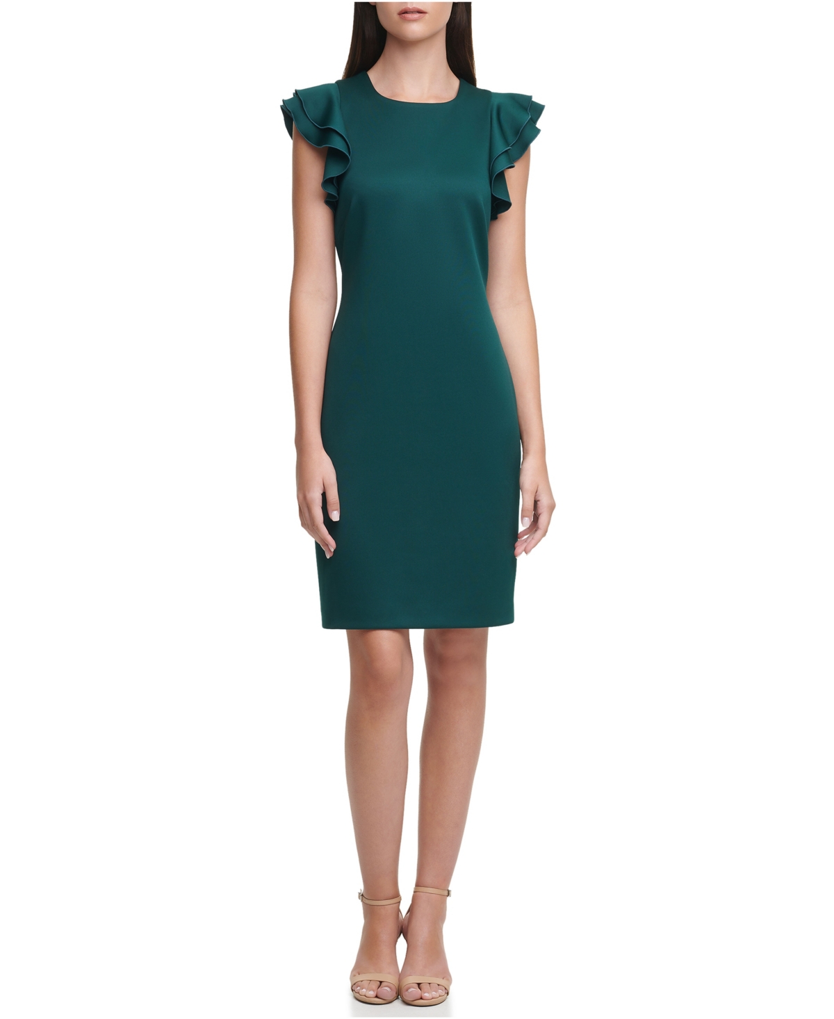 Tommy Hilfiger Womens Ruffle-Sleeve Sheath Dress - Cypress
