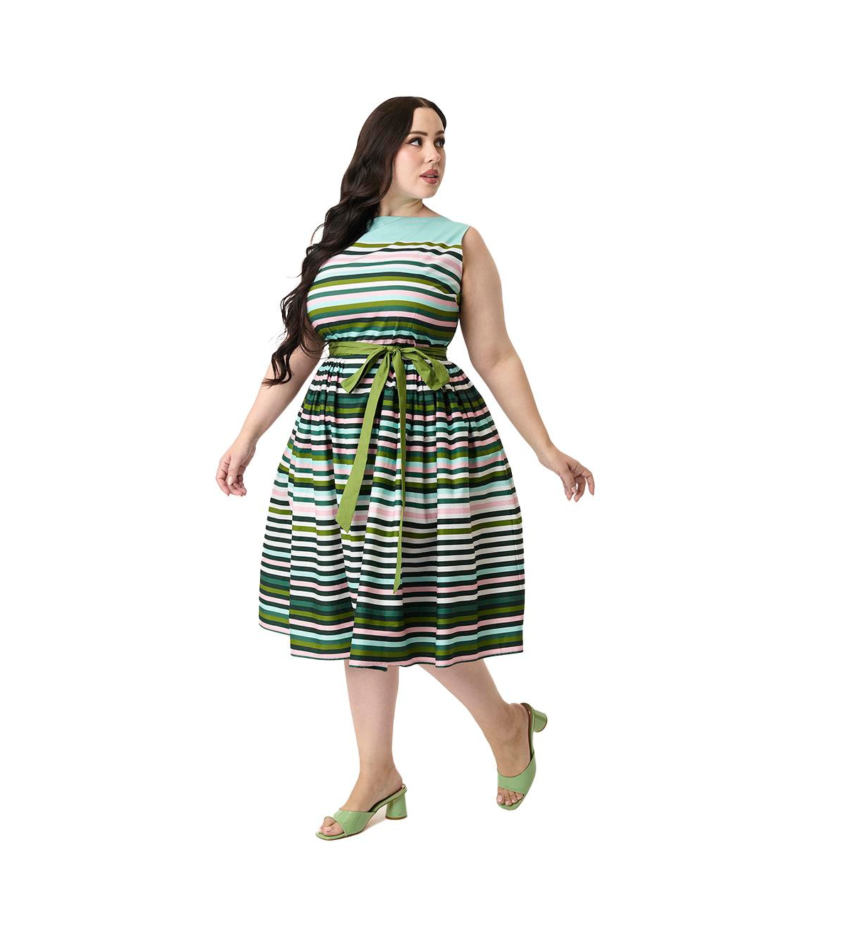 Click here for Unique Vintage Plus Size Sleeveless Belted Swing D... prices