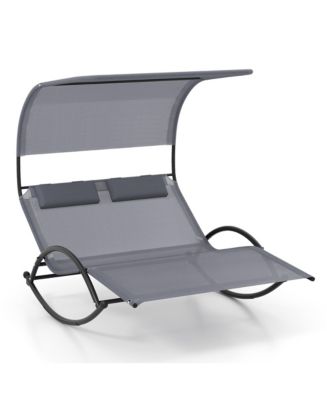 Gymax Outdoor Double Chaise Rocker Rocking Daybed Sun Lounger w/ Sun ...
