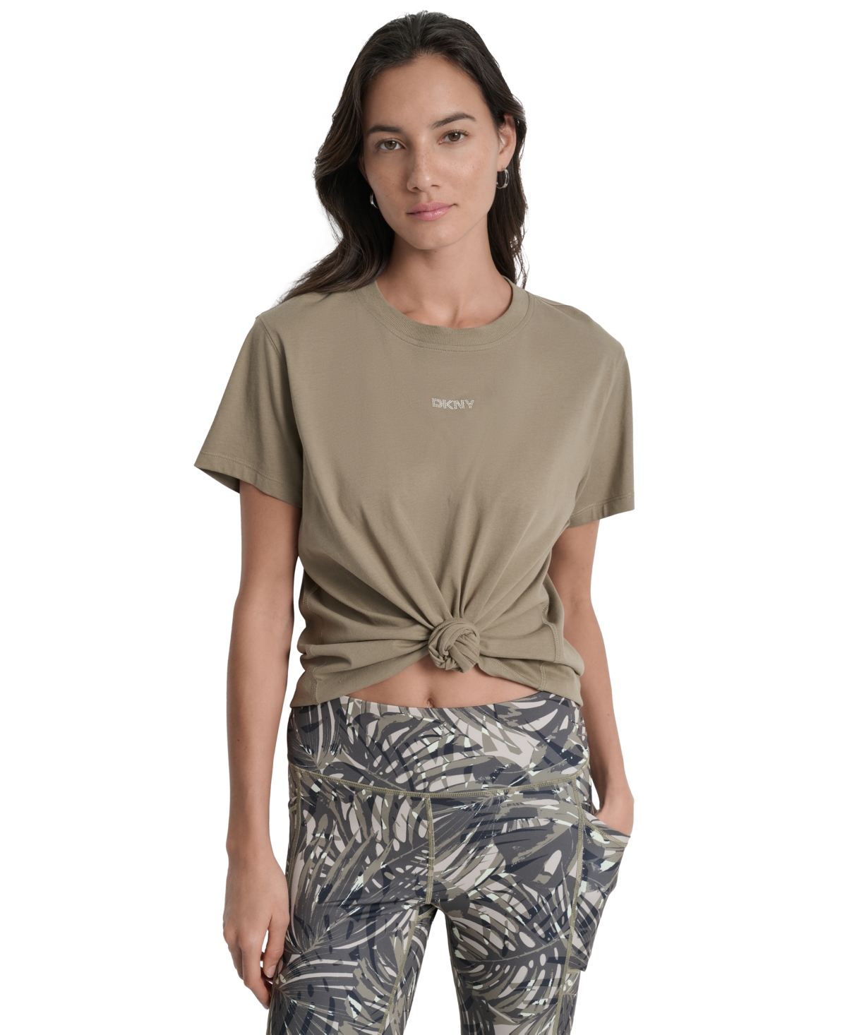 Click here for Dkny Womens Studded-Logo T-Shirt - Utility Green prices
