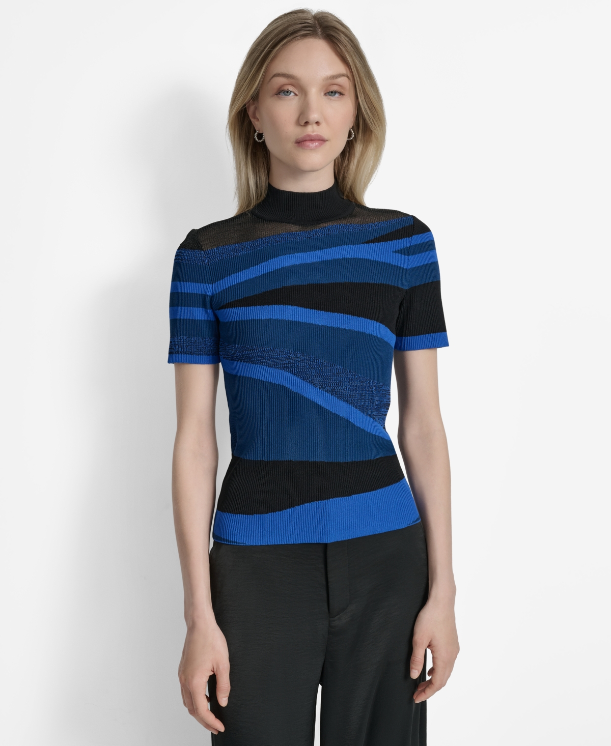 Click here for Dkny Womens Printed Mock-Neck Short-Sleeve Sweater... prices
